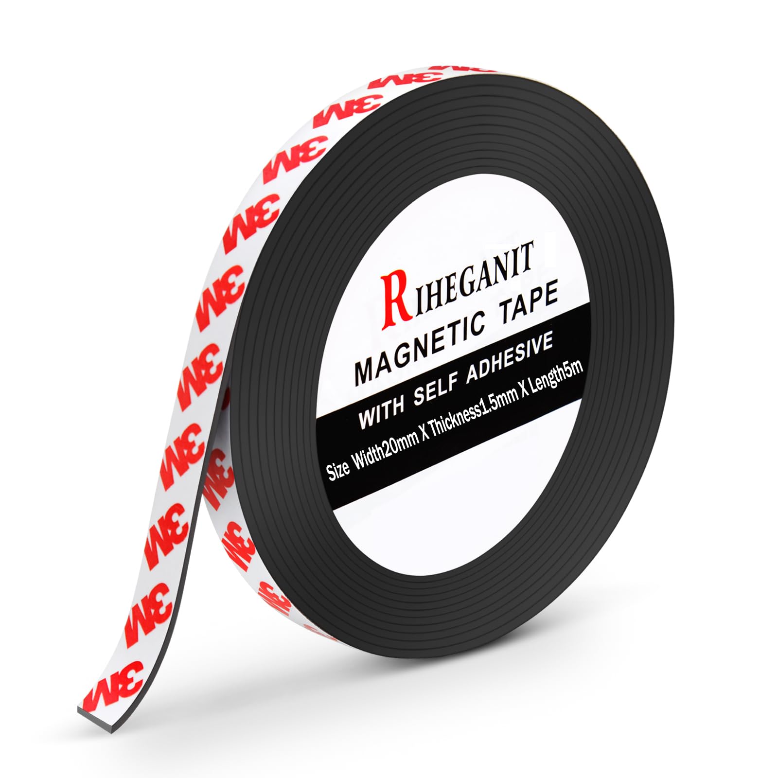 RIHEGANIT 3M Magnetic Strip Tape Rolls - 20mm W x 5m L Strong Magnet ...