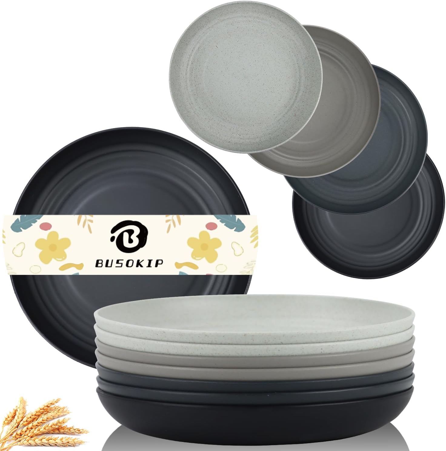 Amazon.com | BUSOKIP Wheat Straw Plates 9 Inch Dinner Plates Set of 8 ...