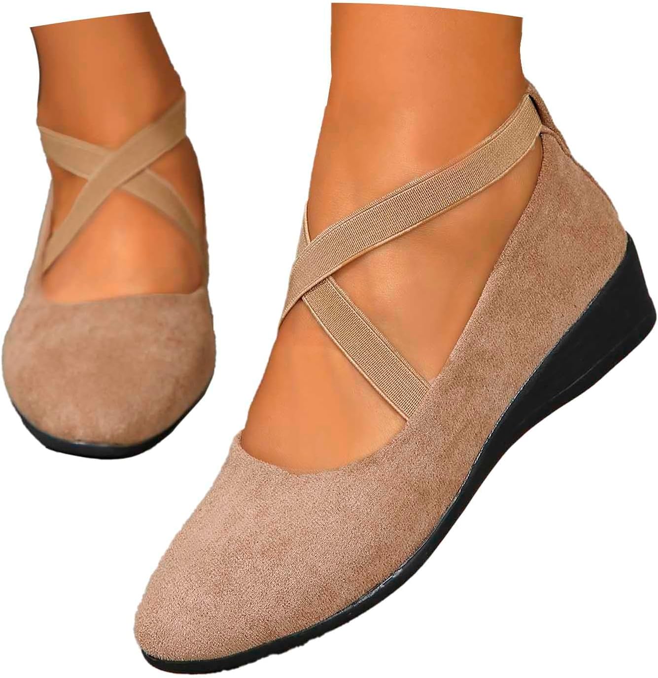 Ballerine Femme Confortable Pied Large Ballet Petit Talon Chaussures ...