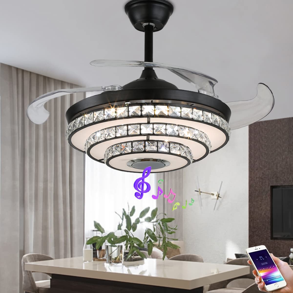 mfanchan 42" Retractable Fandelier Ceiling Fans with Lights Remote ...