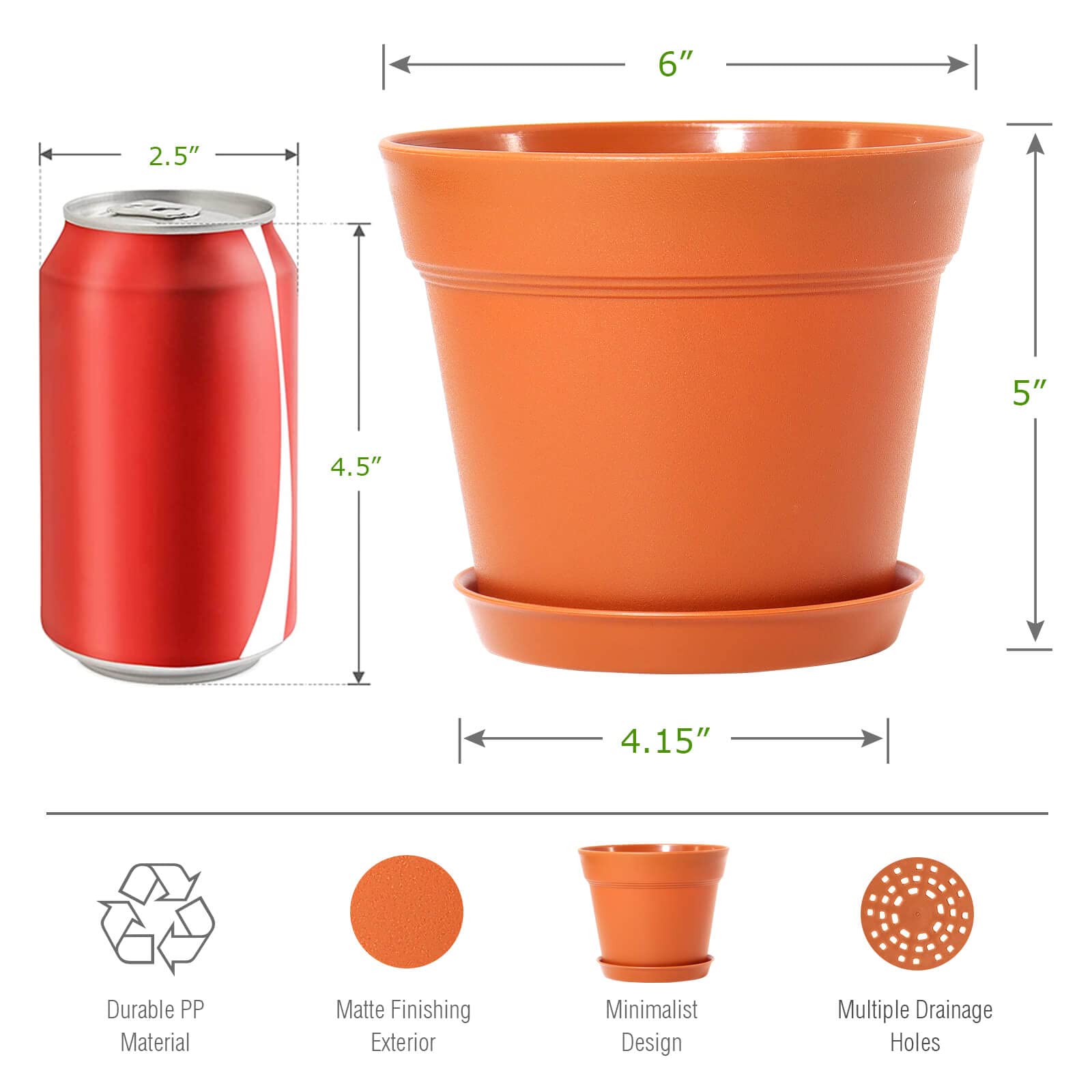 Snapklik.com : WOUSIWER 16 Pack 6 Inch Plastic Planters, Plastic Indoor ...