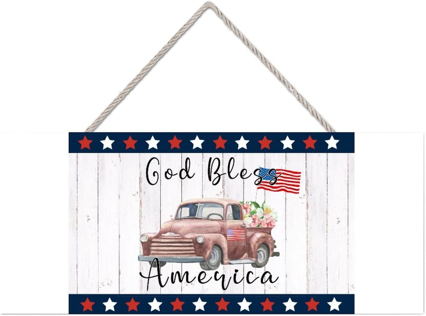 Amazon.com : Wood Sign，God Bless America Heart Door Hanging Signs ...
