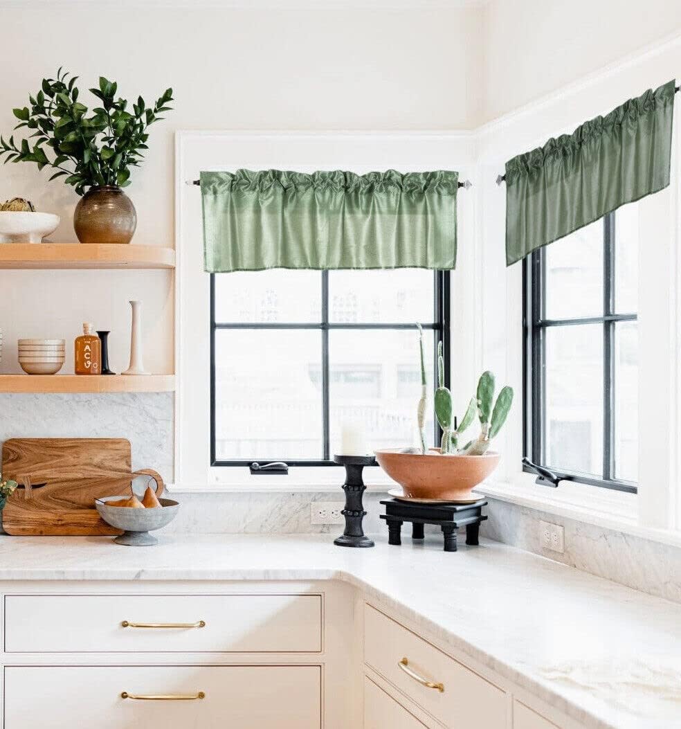 Amazon.com: (S18) 2 Pieces Straight Solid Color Faux Silk Window ...