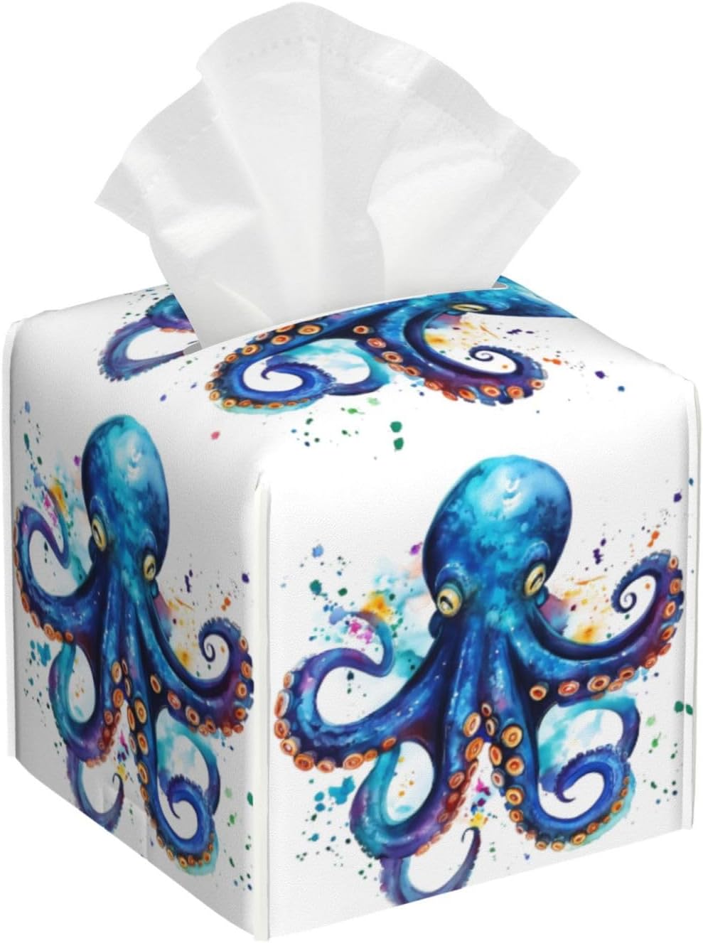 Amazon.com: Watercolor Blue Octopus Tissue Box Cover Square Leather ...