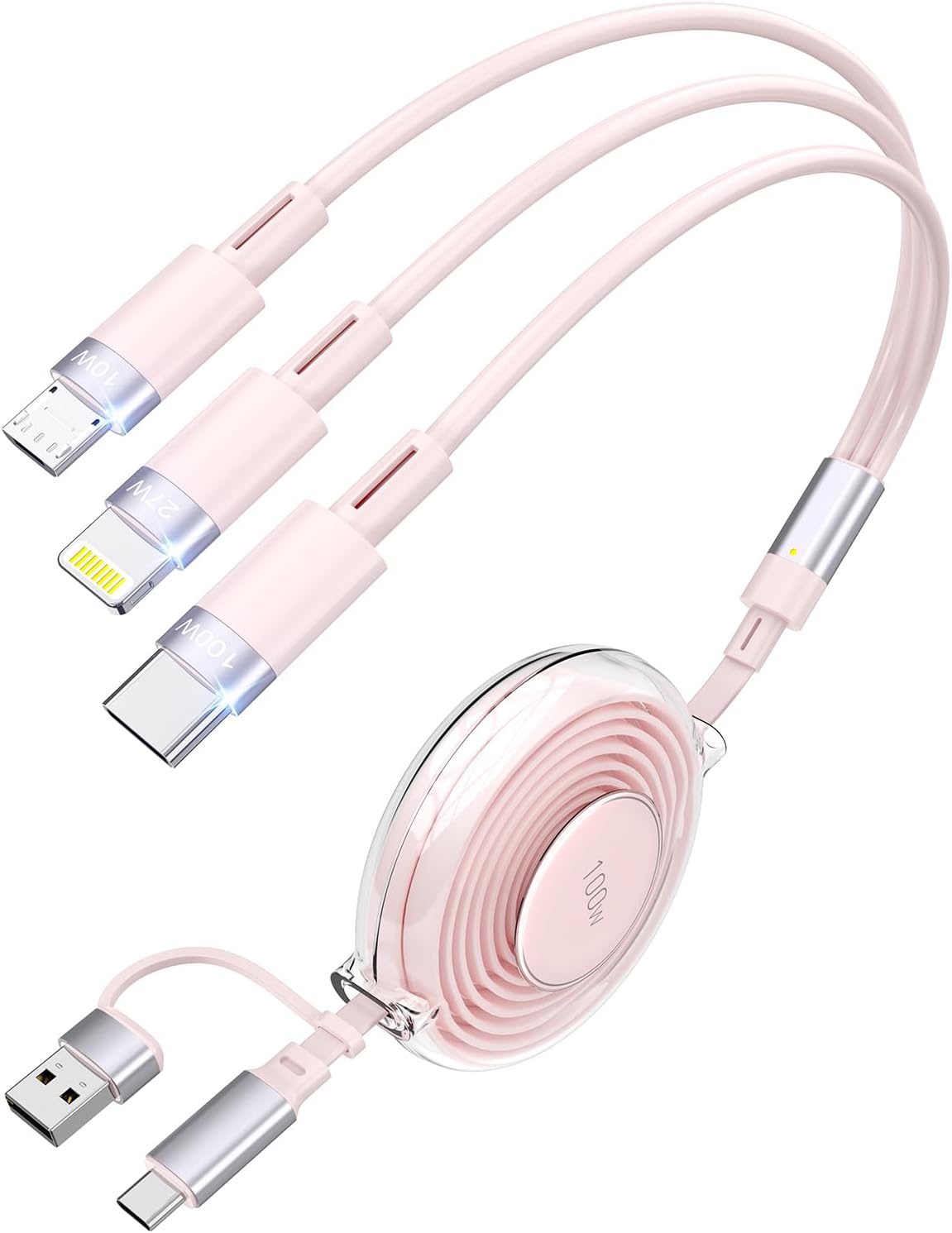 Amazon.com: 100W 5-in-1 Retractable Charging Cable, Type C/Lightning ...