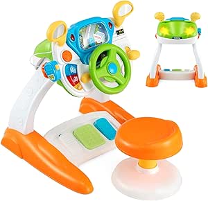 COSTWAY Simulateur de Conduite Enfants avec Tabouret, Jouet de Voiture de Conduite Interactif ...