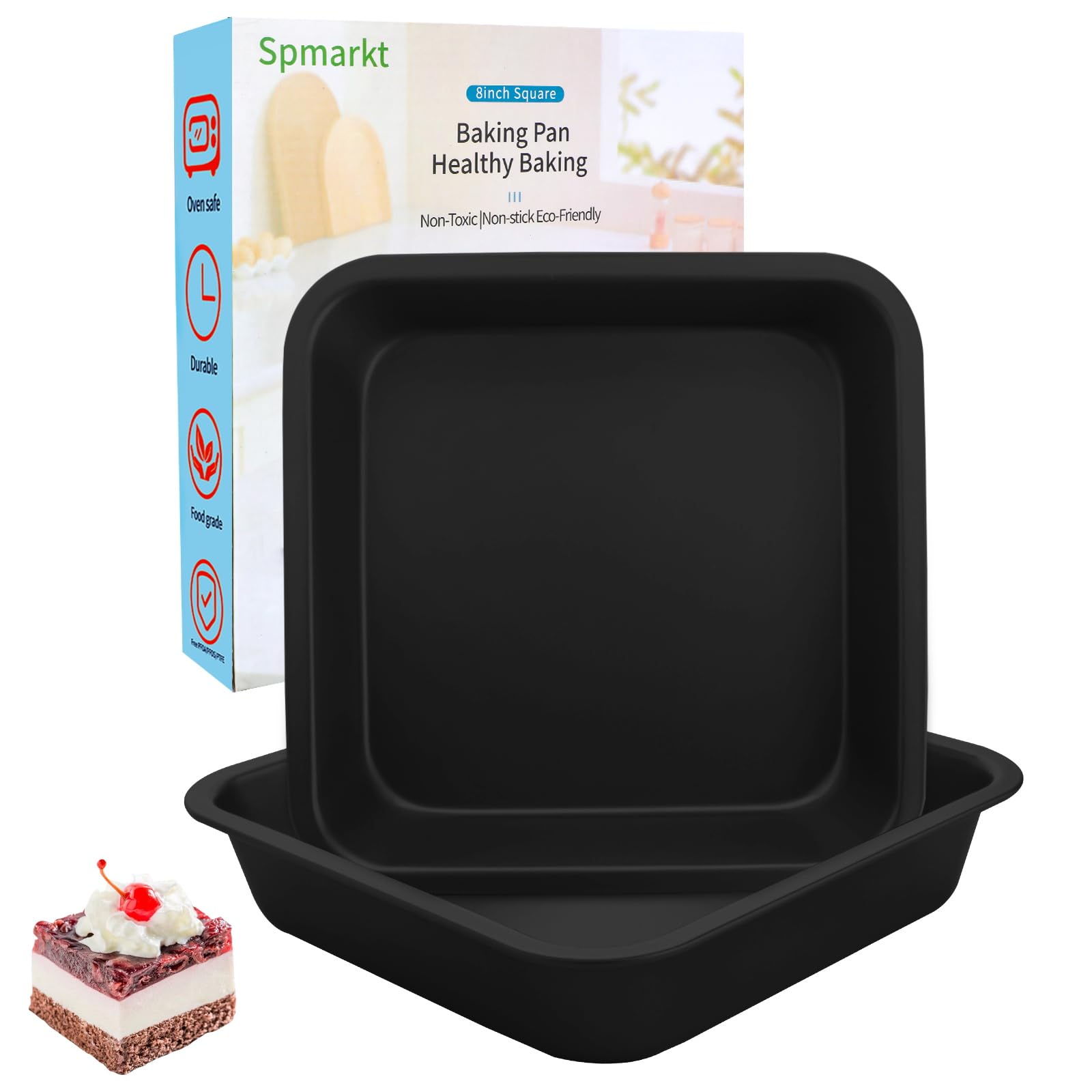 Amazon.com: 2-Pack 8Inch Black Square Baking Pan, Nonstick Brownies ...