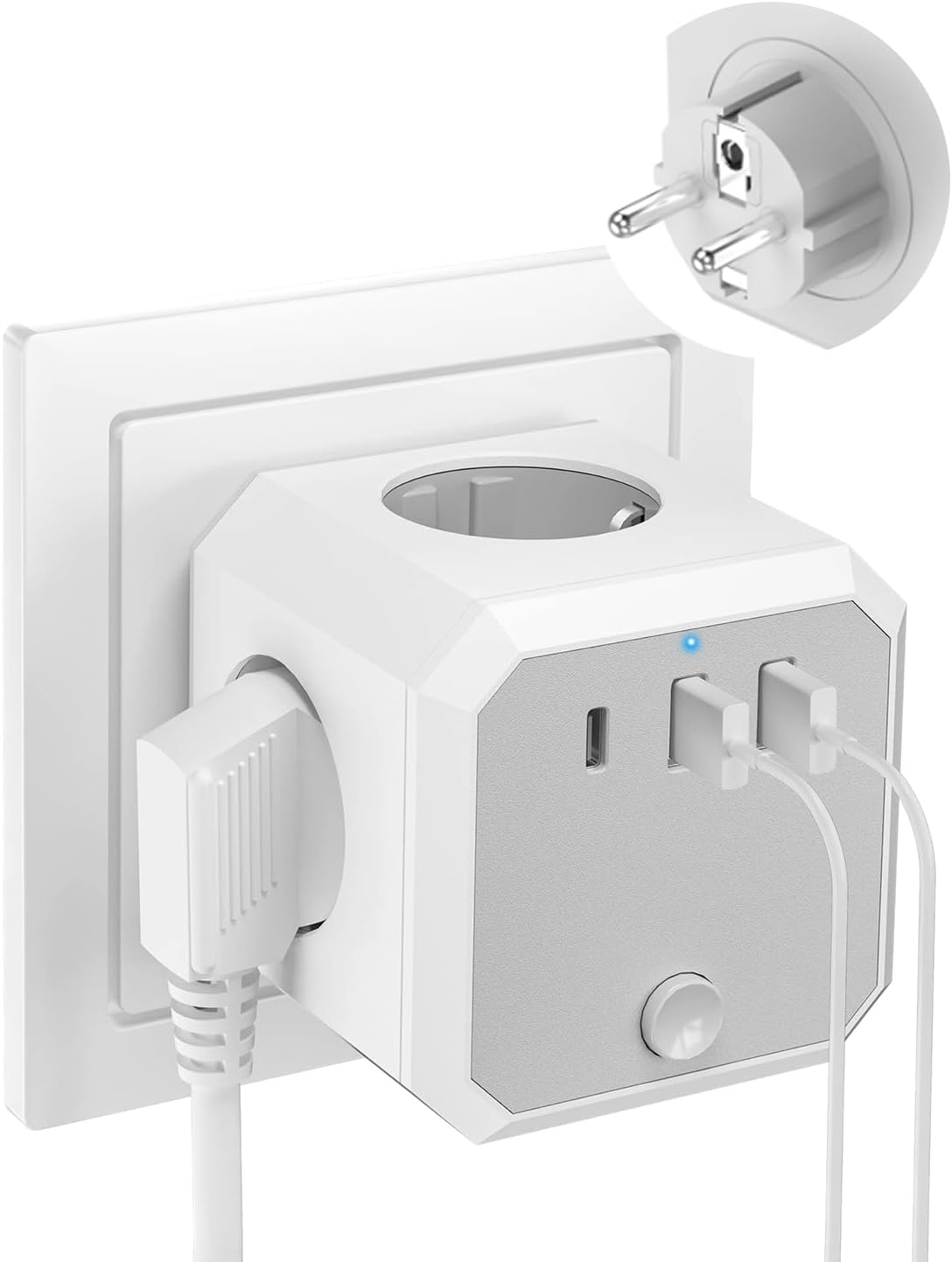 JSVER Cube Multiprise Murale,Prise Multiple USB 7 en 1 Bloc Multiprise ...