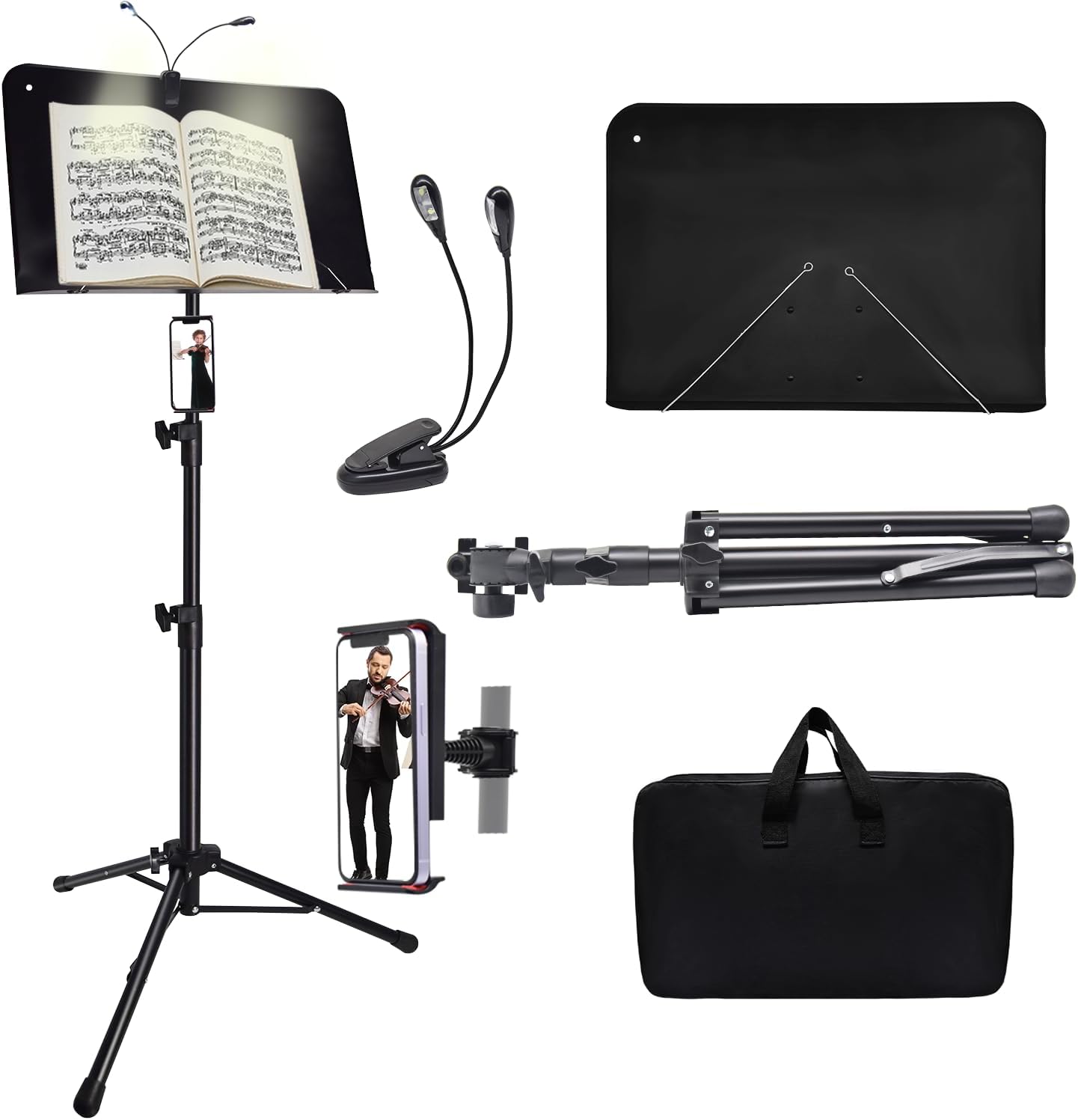 Amazon.com: Sheet Music Stand with Light and Phone Holder, 57" Portable ...