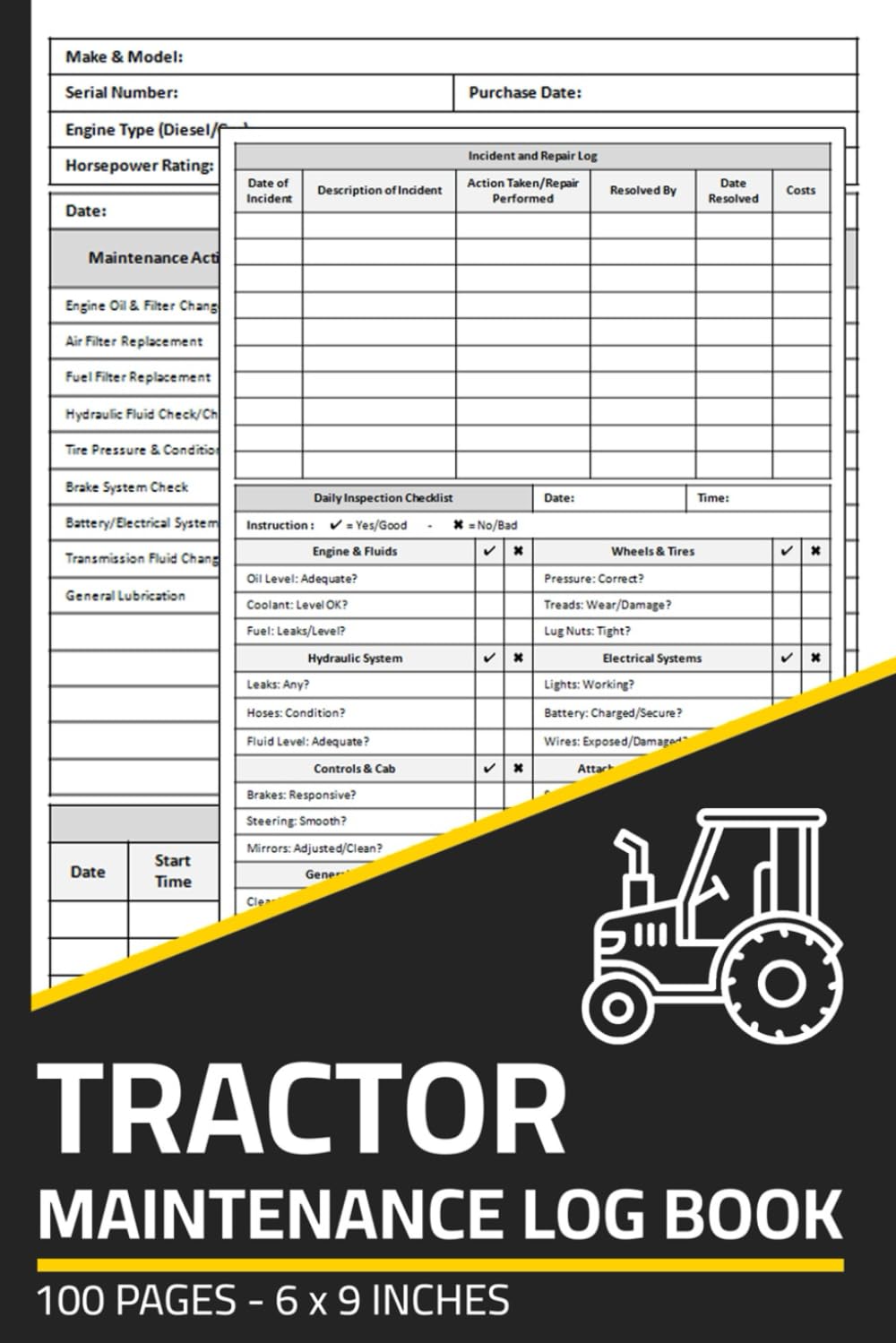 Tractor Maintenance Log Book Tractor Repair And Service Record Daily ...