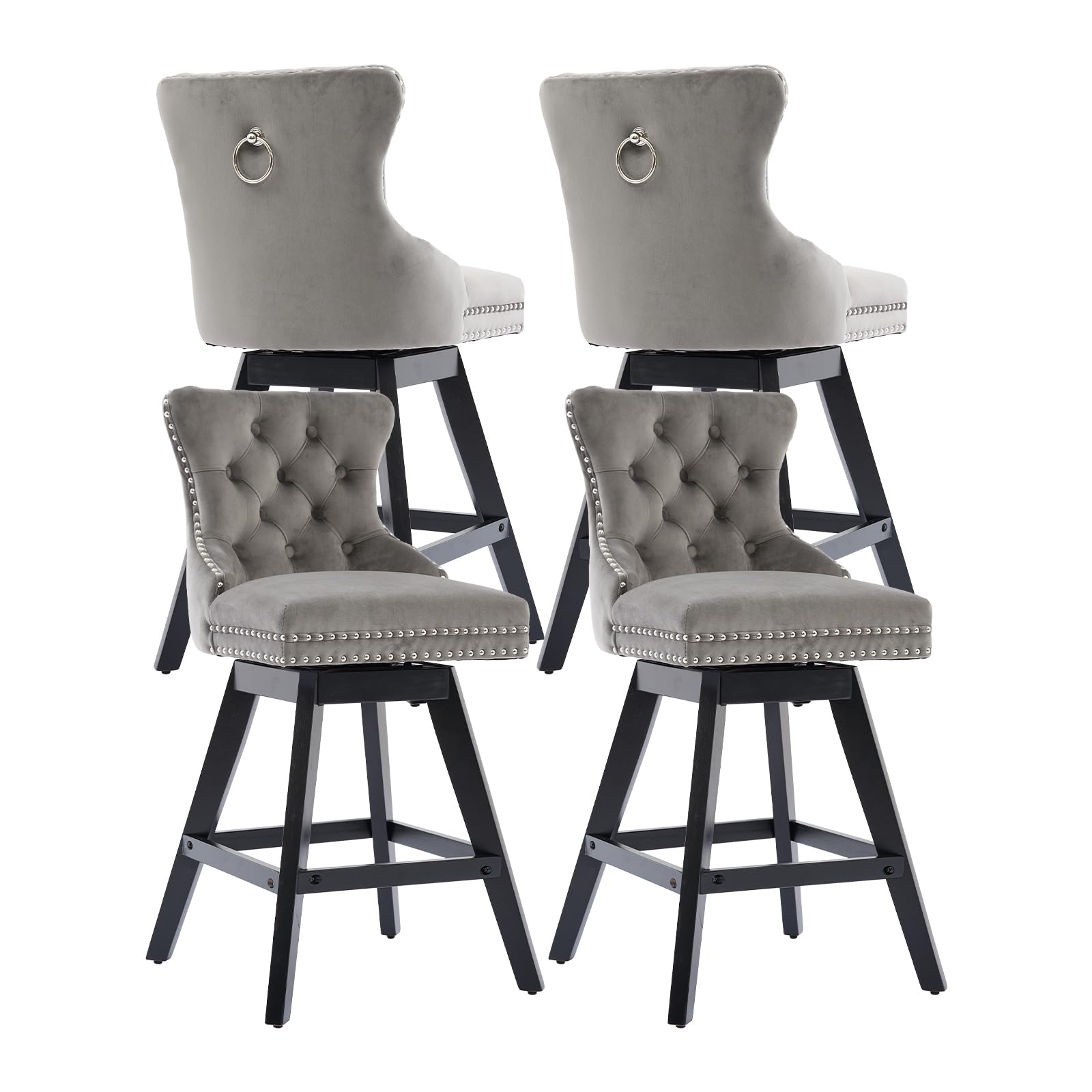 Amazon.com: MZDOO Grey Bar Stools Set of 4, Modern Swivel Velvet ...