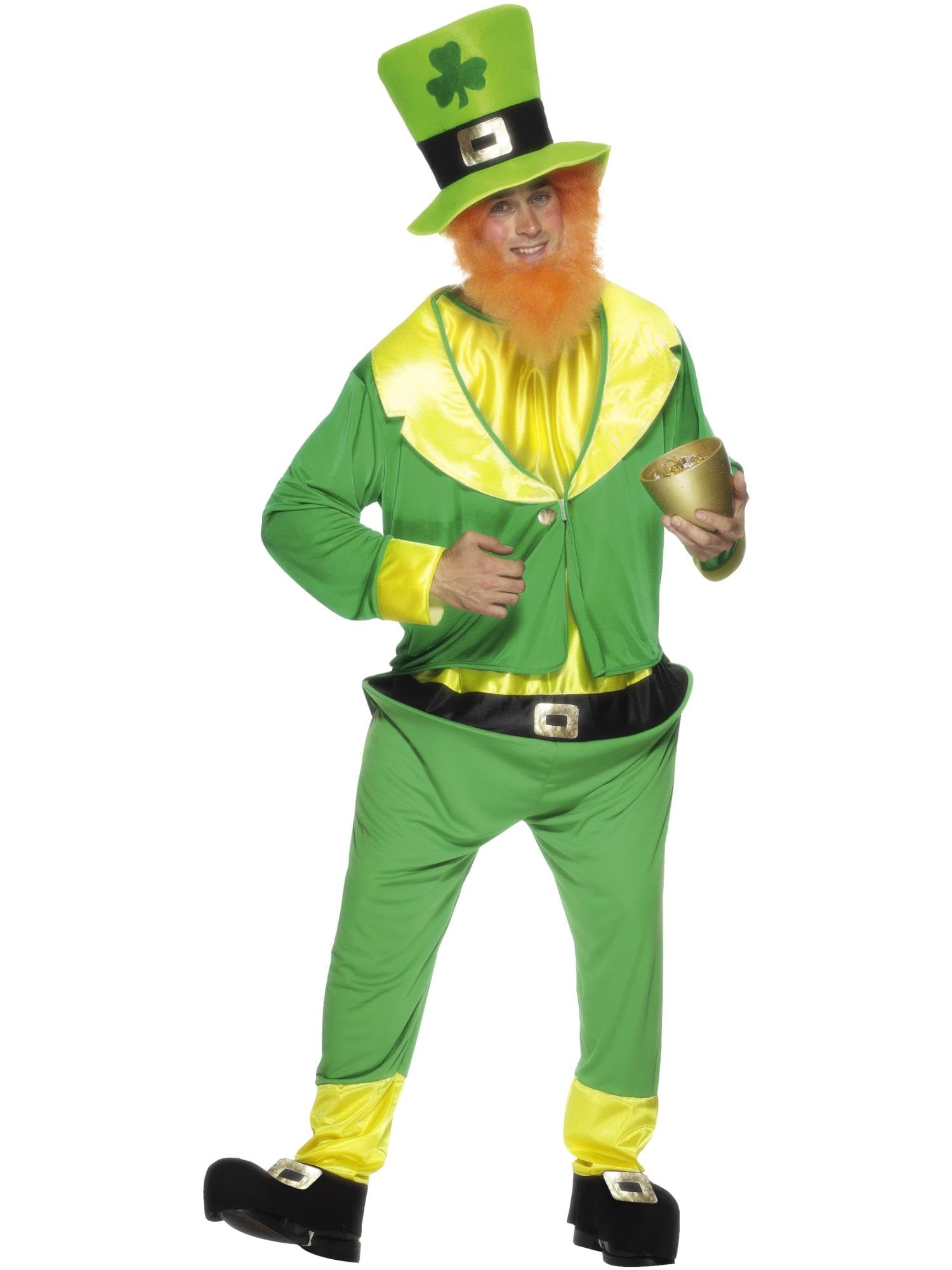 Smiffys Leprechaun Costume, Green with Jumpsuit, Jacket, Hat and Ginger ...