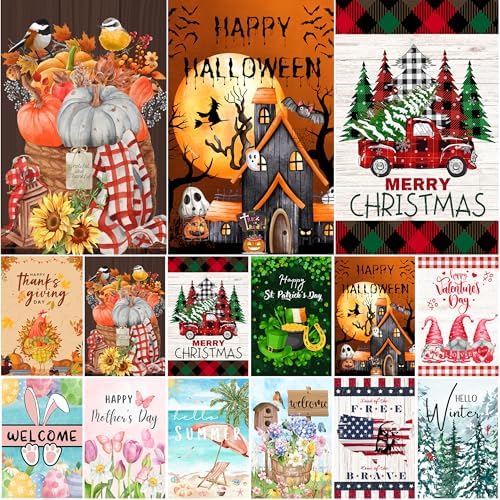 Amazon.com : Burlap Seasonal Garden Flags Set of 12, 12x18 Double Sided ...