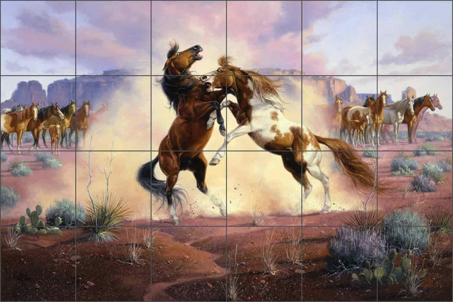 Western Art Tile Mural Backsplash - Range War by Jack Sorenson Ceramic ...