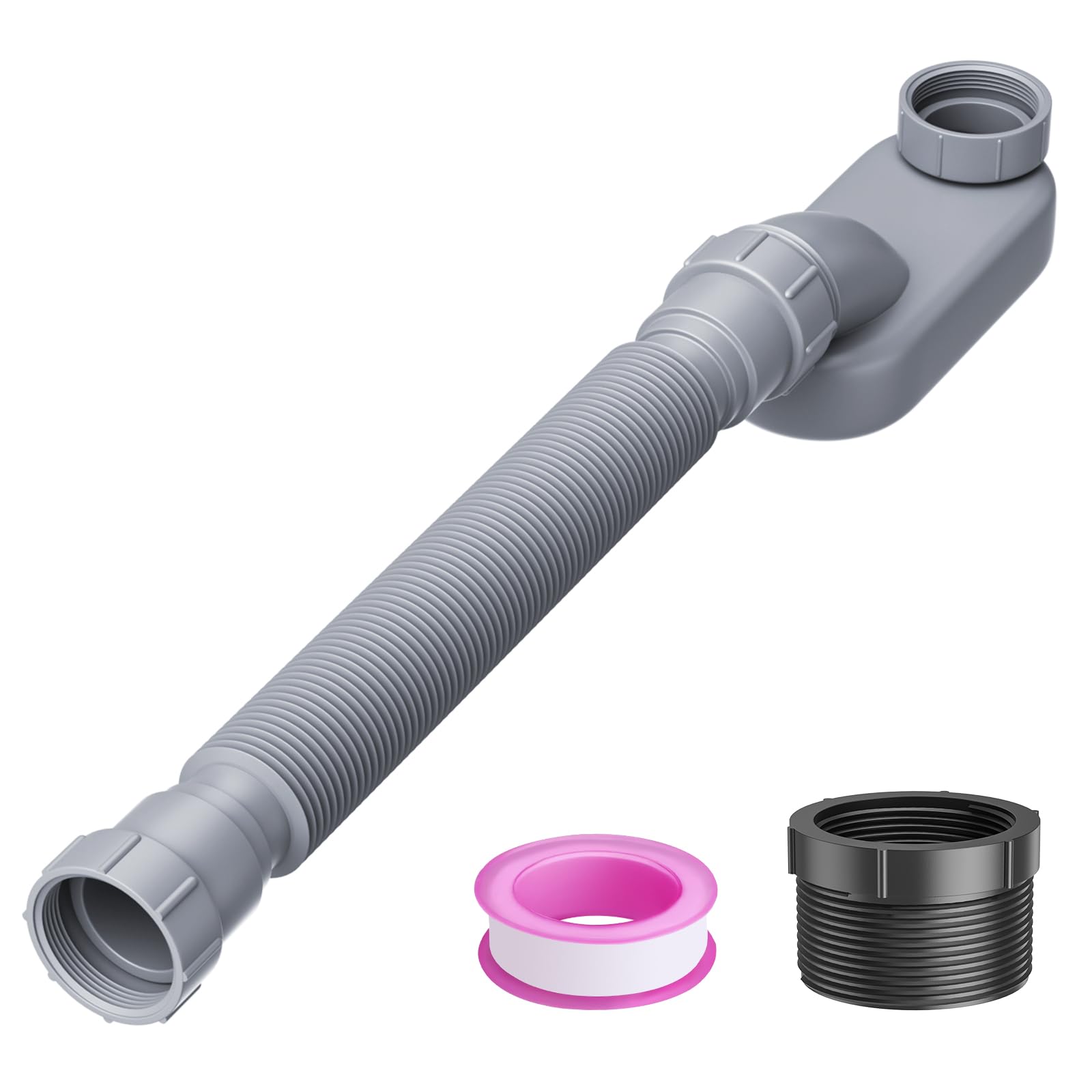 Low Profile Flexible Bathtub Shower Drain Pipe Kit - Flat P Trap for ...