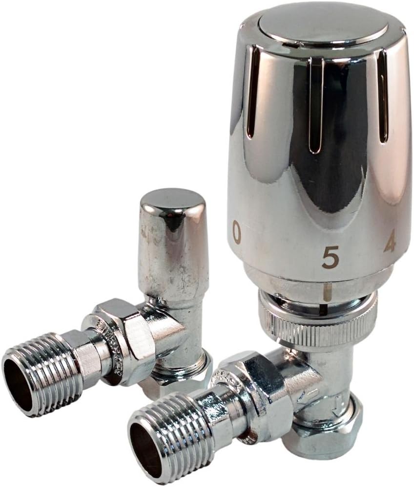 ERES Thermostatic Radiator Valve 15mm Chrome TRV Angled with Lockshield ...