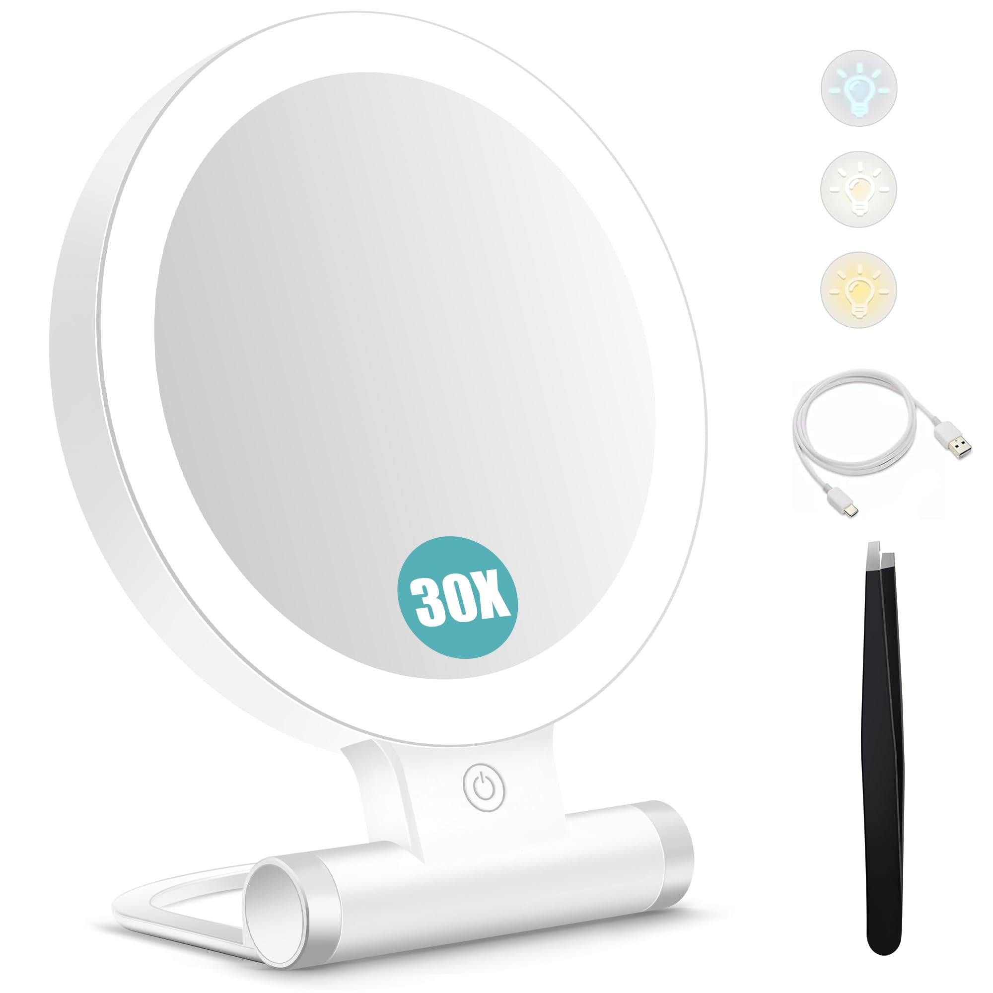 Magnifying Mirror with Light 30X, Double-Sided 1X/ 30X Magnifying ...