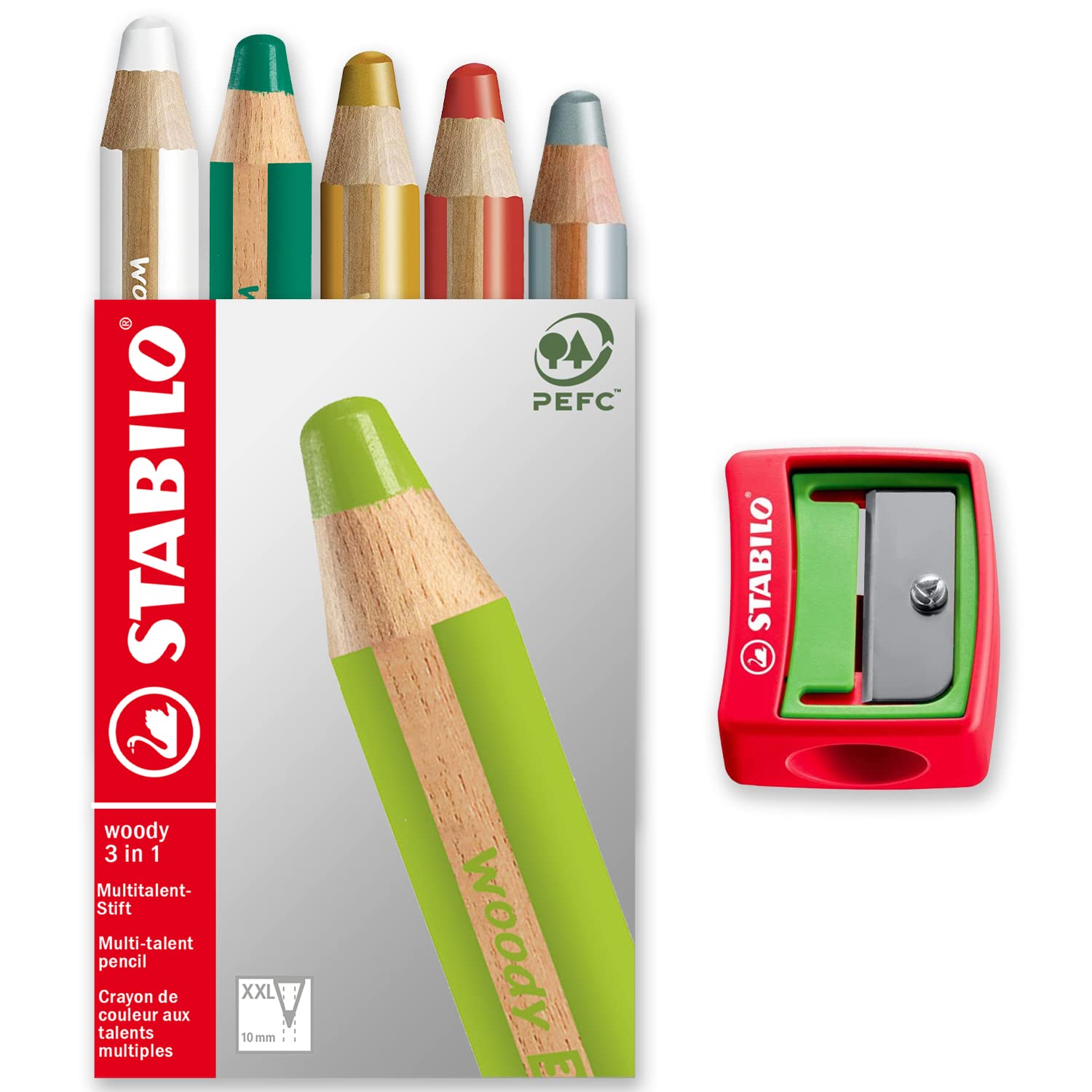 Snapklik.com : STABILO Multi-talented Pencil Woody 3-in-1 - Box Of 5 - Red