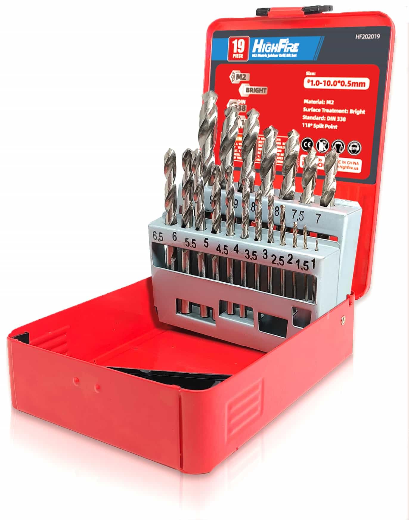 Snapklik.com : HIGHFIRE 19PCS HSS Metric Drill Bits Set, 1-10mm Twist ...