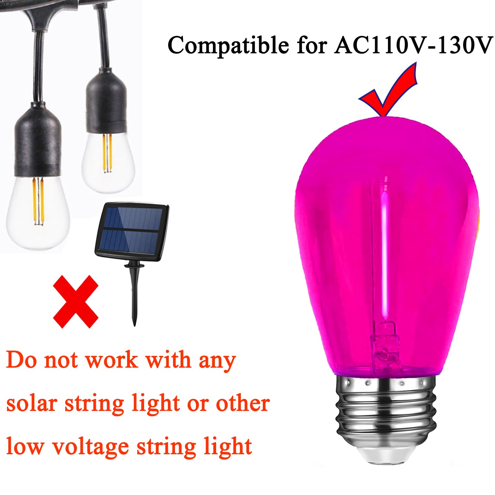 Snapklik.com : S14 Pink LED Bulb 1W Shatterproof Replacement Light Bulb ...