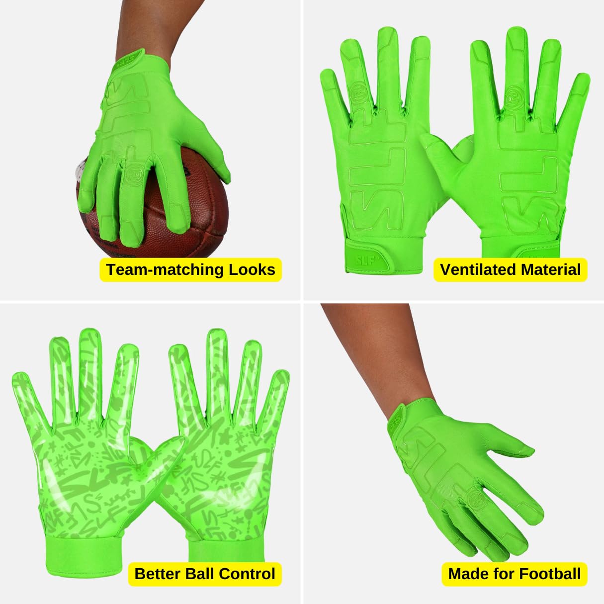 Snapklik.com : Youth Football Gloves For Boys And Girls, Neon Green ...