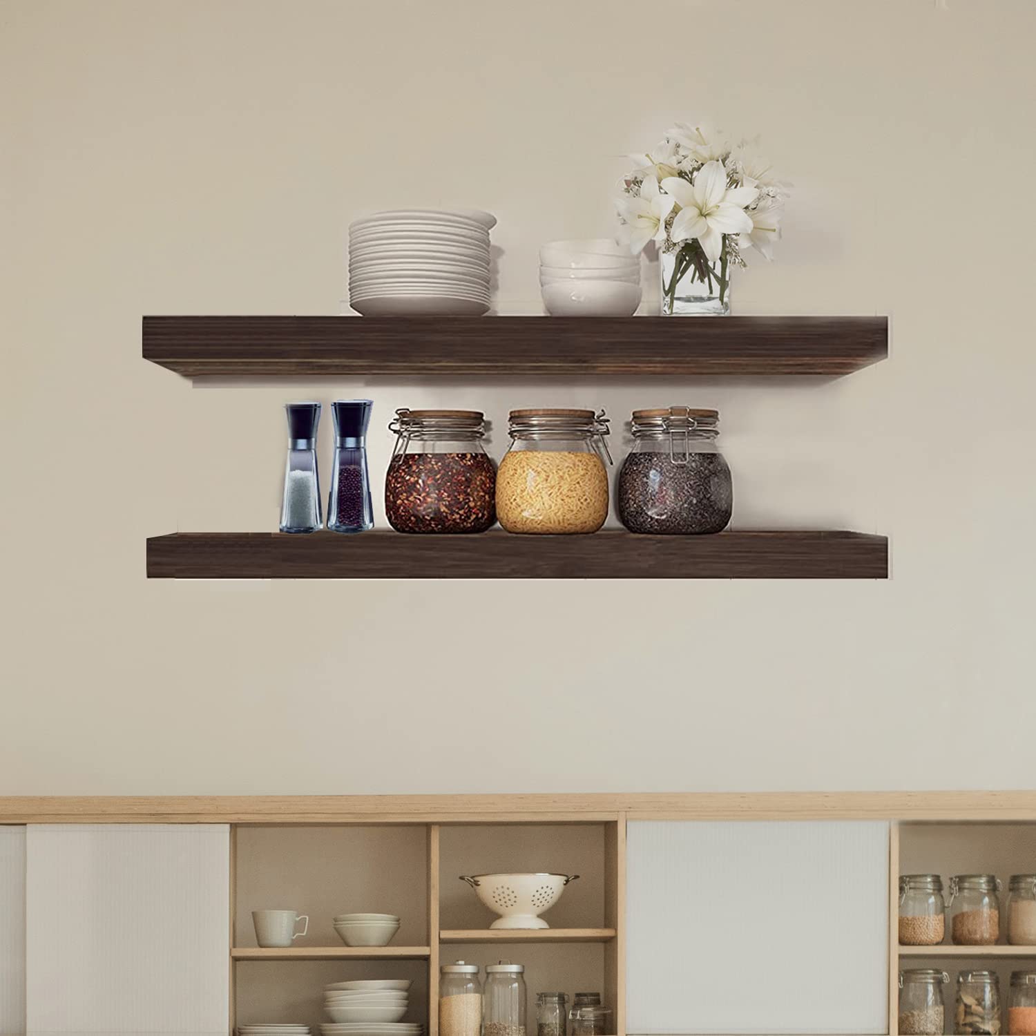 YIHATA Floating Shelf, Large 24 inch Wall Mounted Wooden Shelves Set of ...