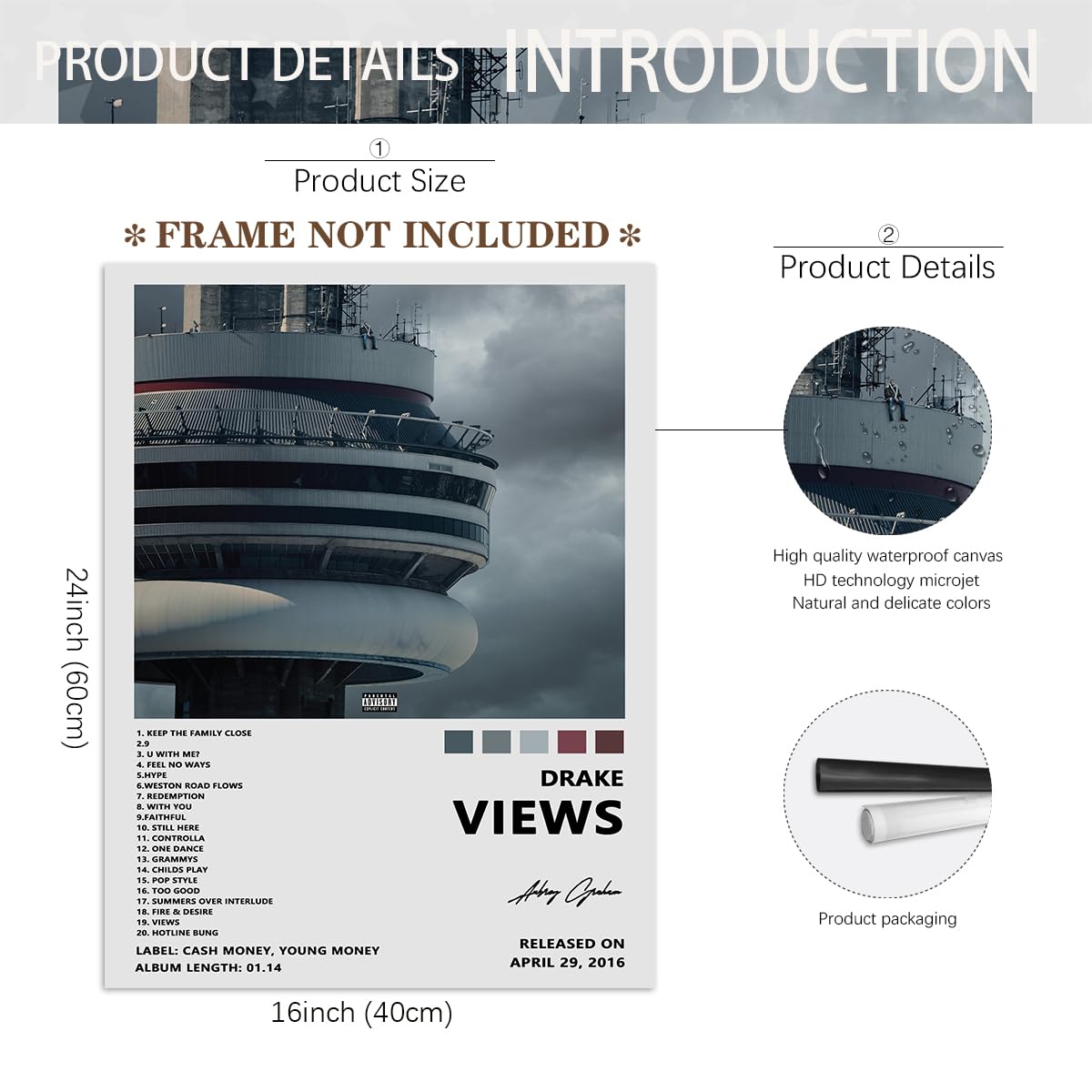 Snapklik.com : FestiKit Drake Poster Views Album Cover Wall Art Rapper ...