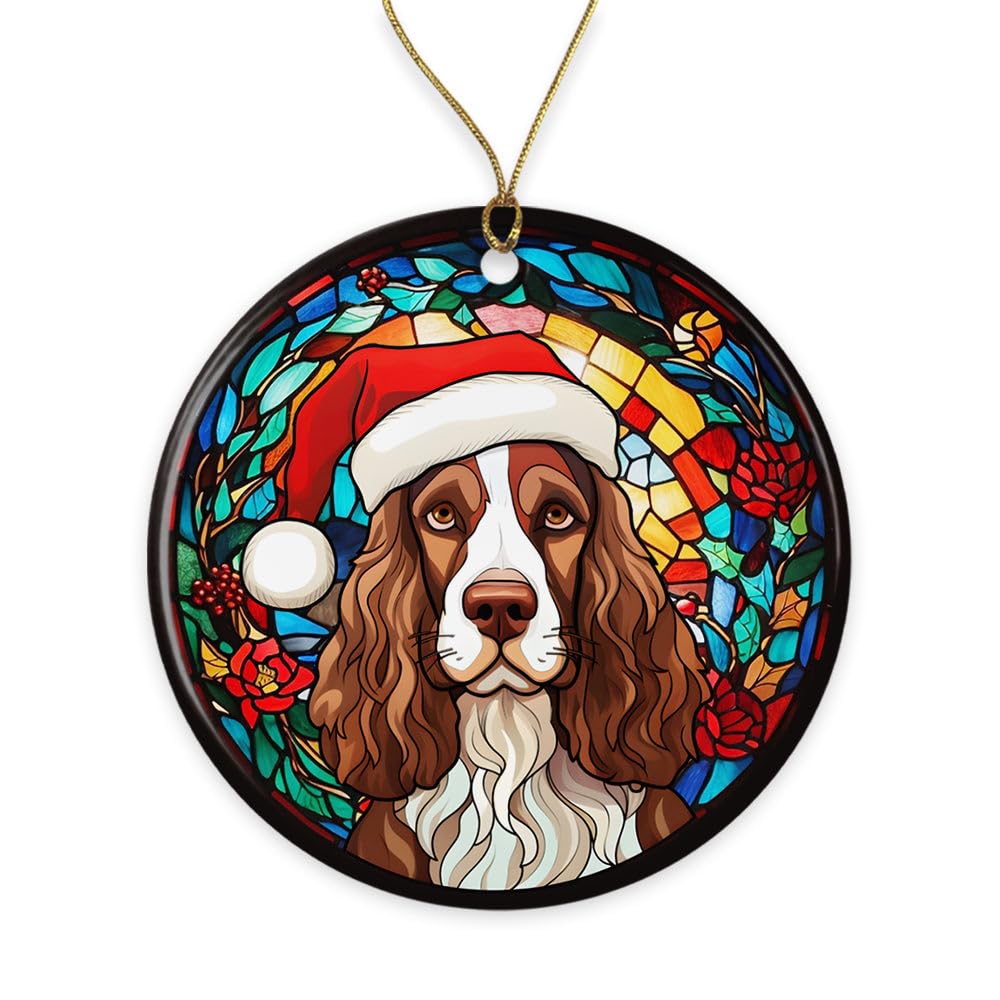 Amazon.com: English Springer Spaniel Santa Hat Stained Glass Ornament ...