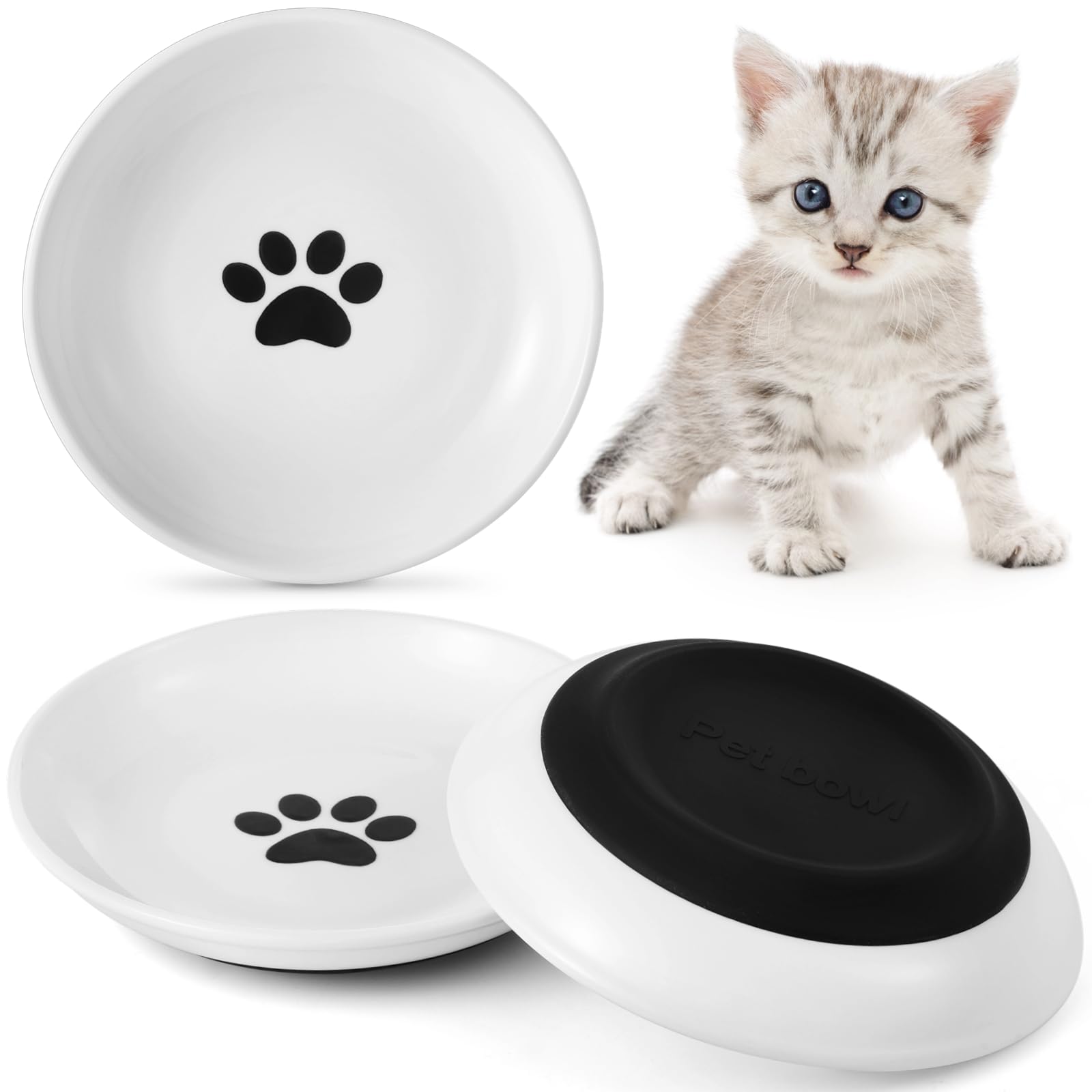 Amazon.com : Dorakitten Ceramic Cat Bowls 3 Packs, No Whisker Fatigue ...