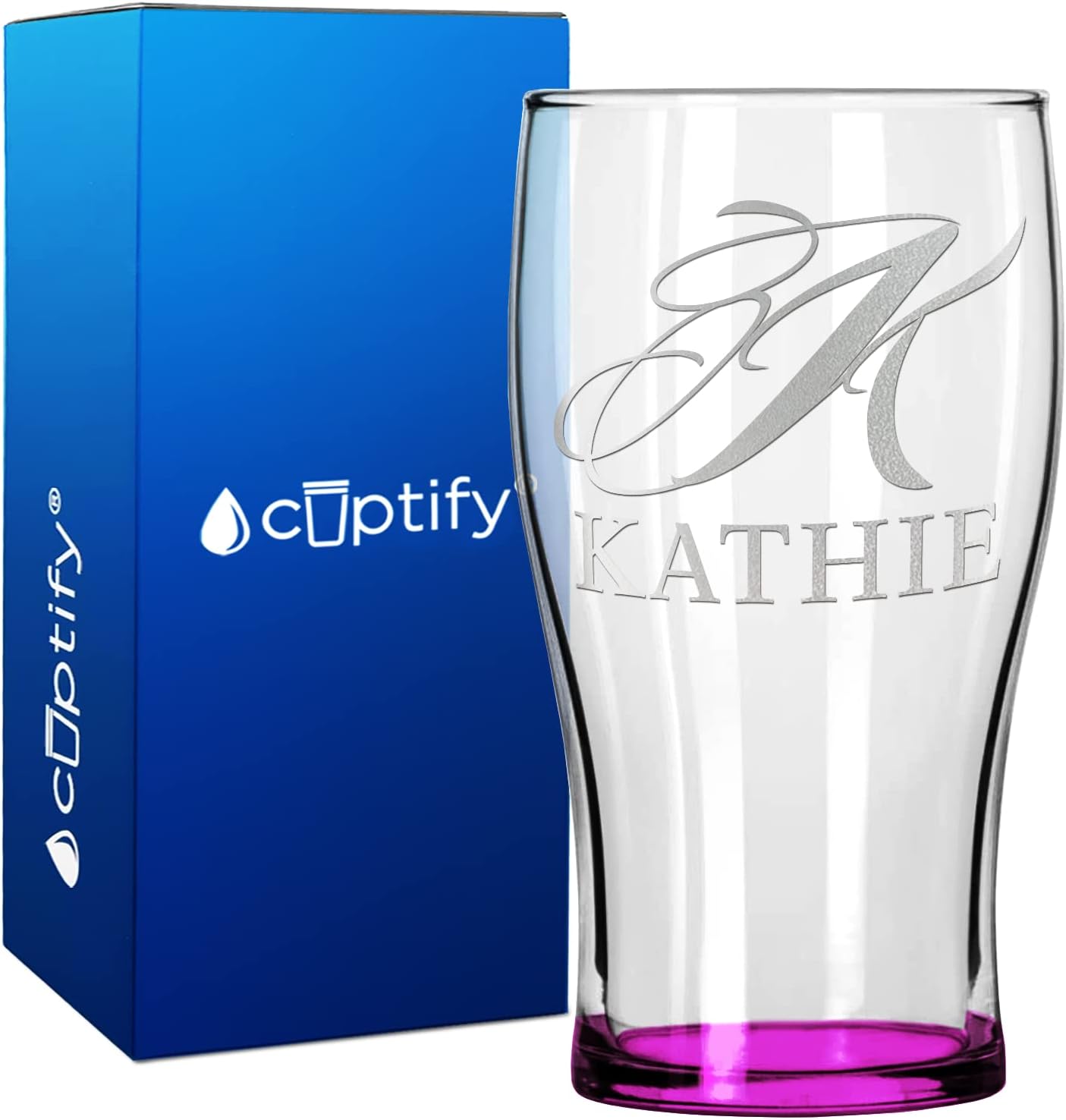 Amazon.com | Personalized Pub Glass Script Initial and Name 20 oz Pink ...