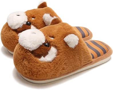 Amazon.com | Cute Raccoon Fuzzy Animal Slippers for Women & Men, Fluffy ...