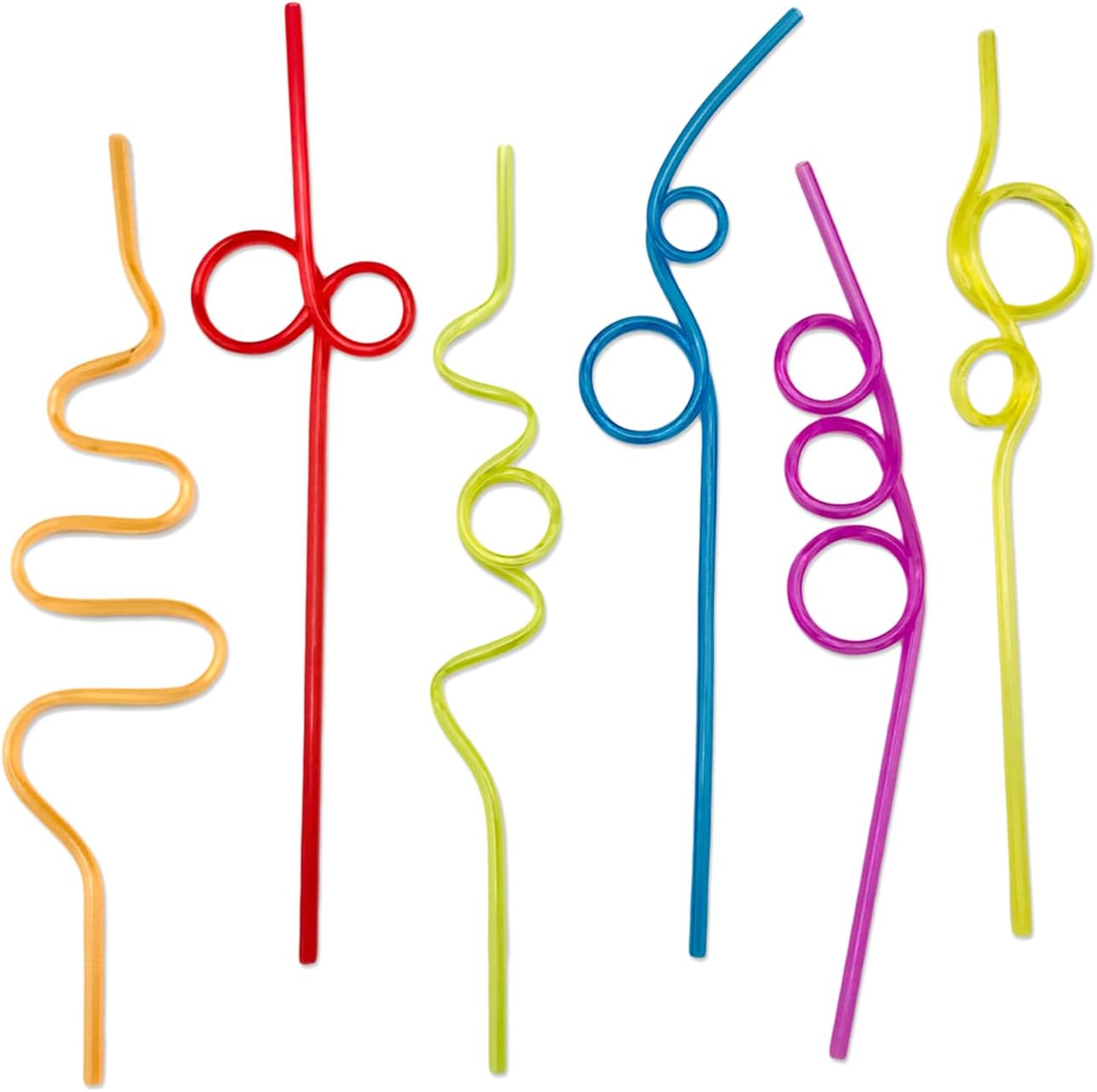Amazon.com: 24 Pcs Crazy Straws, Reusable Plastic Loop Curly Fun Straws ...