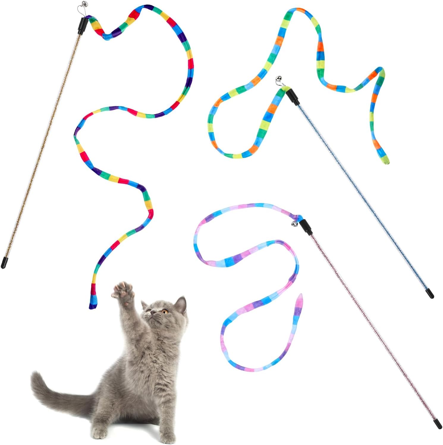 Amazon.com : 3 PCS Interactive Cat Rainbow Wand Toys, Interactive Cat ...