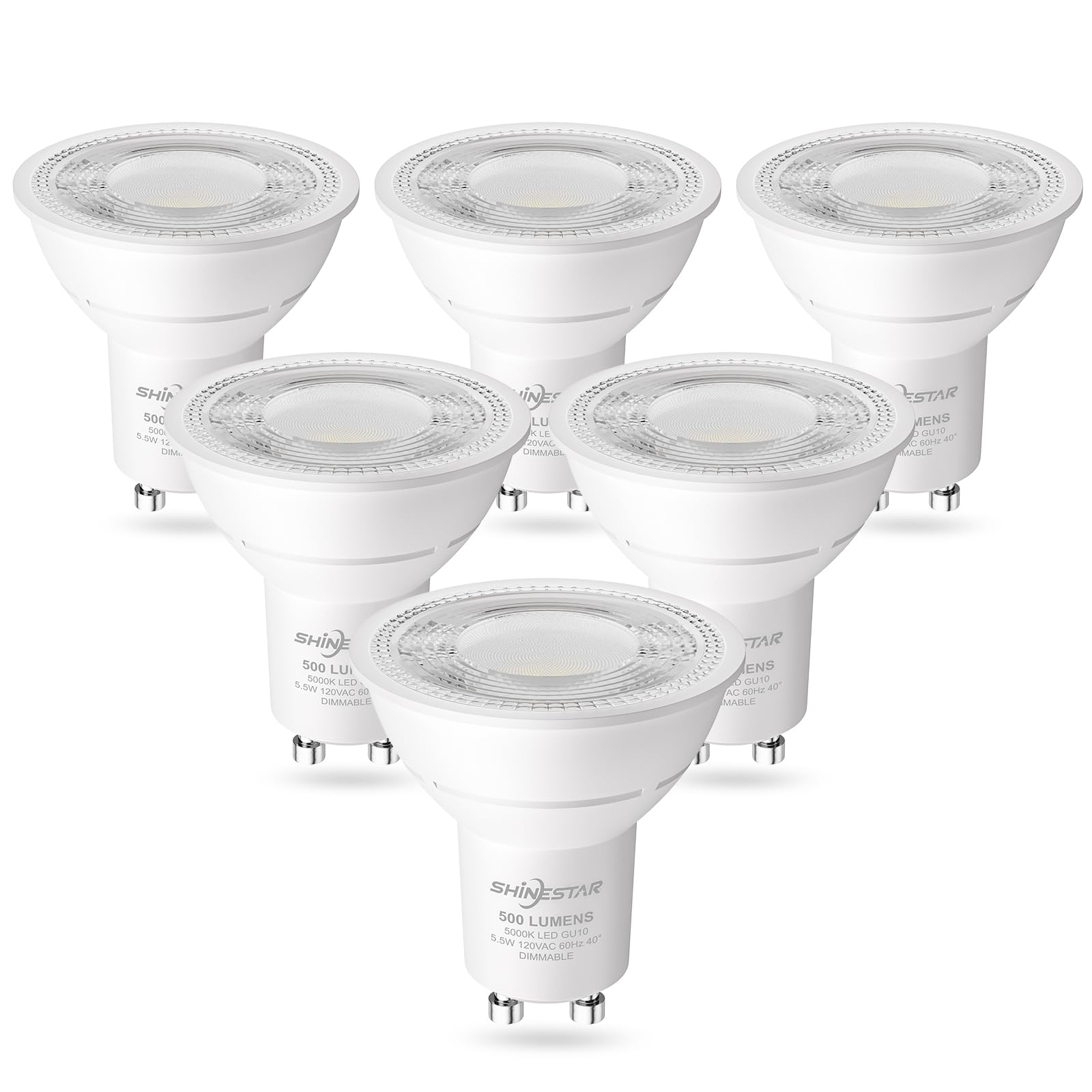 SHINESTAR 6-Pack GU10 LED Bulb, 5.5W (50W Equivalent), 5000K Daylight ...