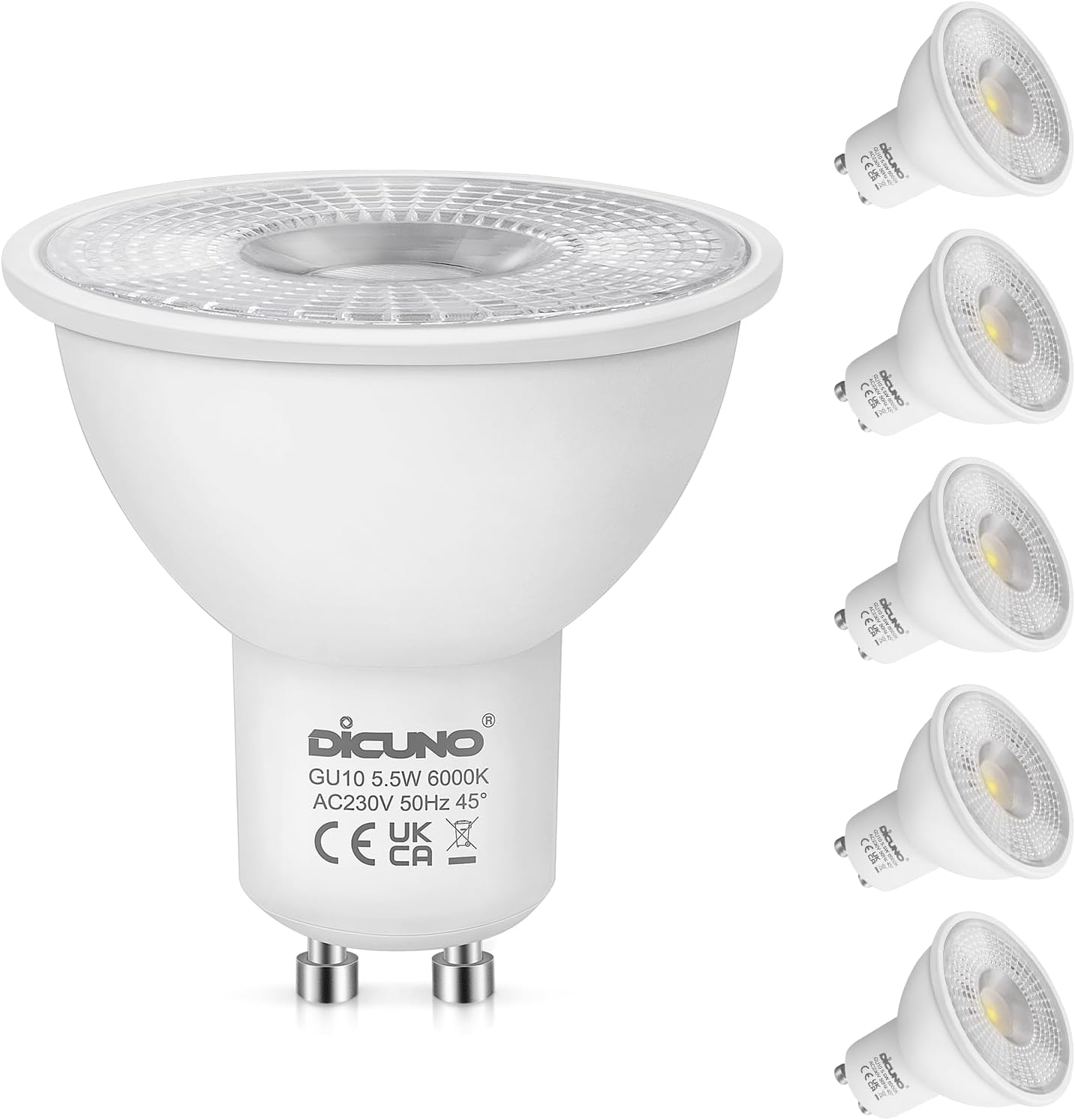 DiCUNO GU10 LED Bulbs Cool White 6000K, 5.5W 340LM Energy Saving GU10 ...