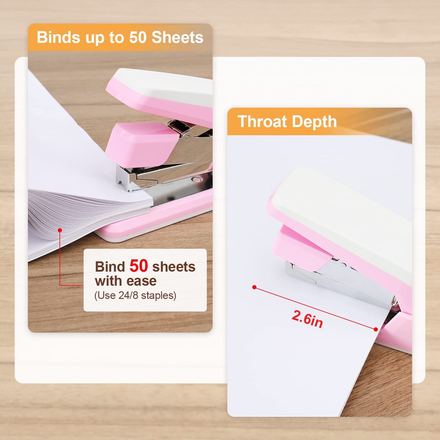 Snapklik.com : Deli Effortless Pink Desktop Stapler, 40 Sheet Capacity ...