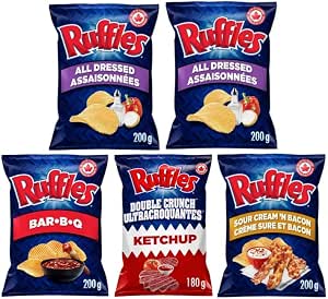 Over 2lbs of Canadian Ruffles chips (2x All Dressed, 1x BBq, 1x Ketchup ...