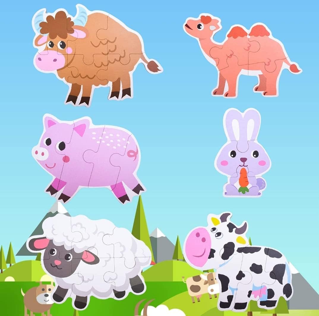 CHLOENCE Wooden Puzzle First Activities, Farm Theme, Six Cute Animals ...
