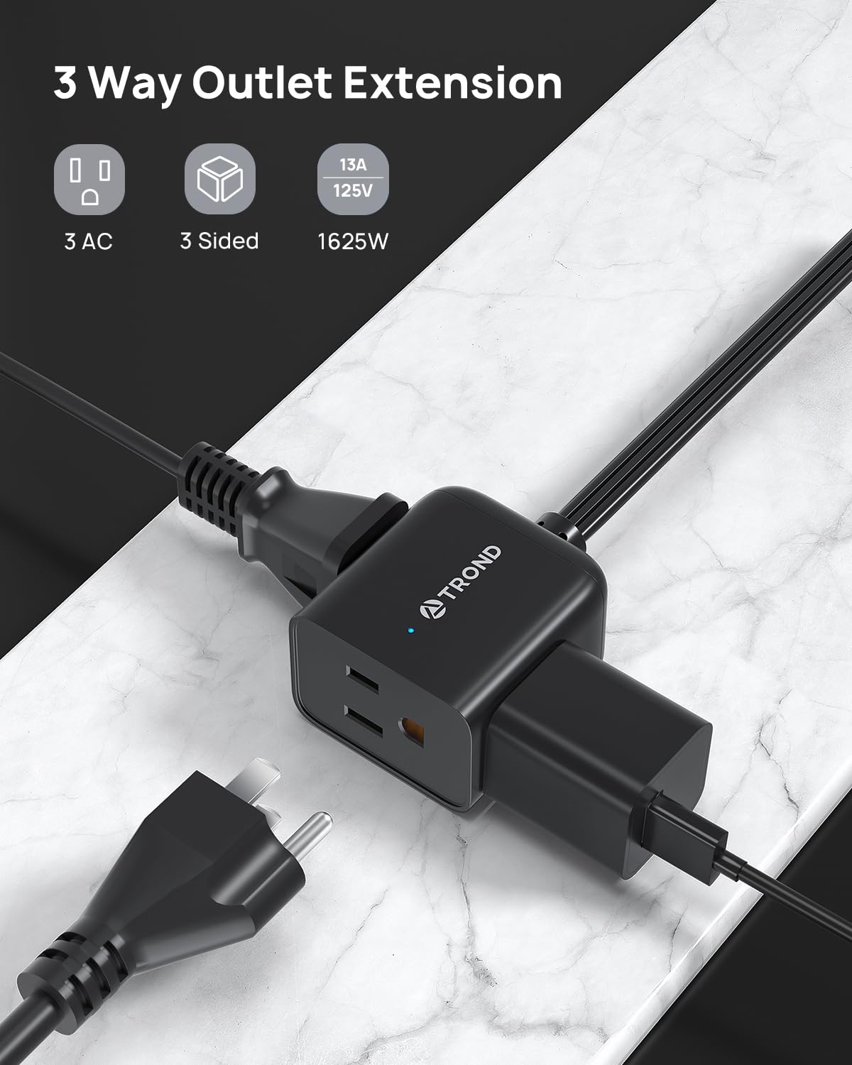 Snapklik.com : TROND Short Flat Extension Cord 1.5ft - Left Angled Flat ...