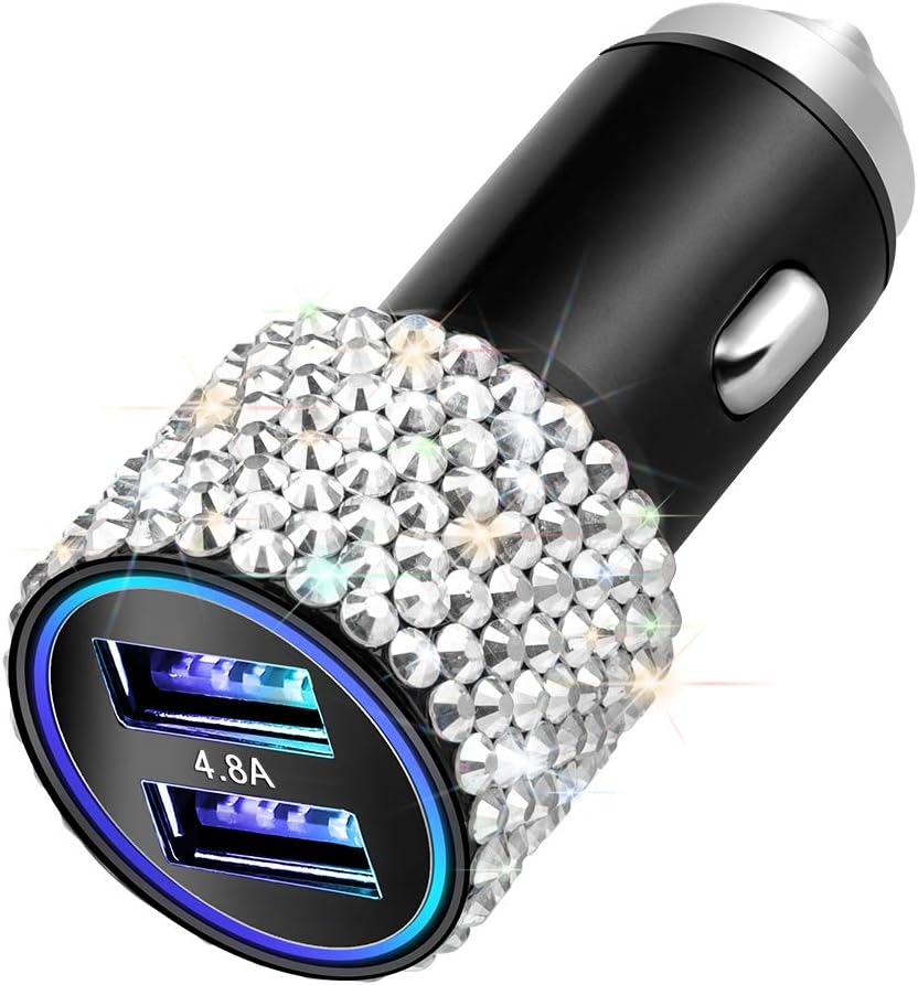 Amazon.com: Bling Car Charger Accessories Set,Rhinestone Dual USB Car ...