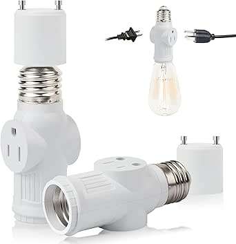 Onite GU24 CFL Light Socket Outlet Adapter, E27 E26 to 3 Prong Outlet ...