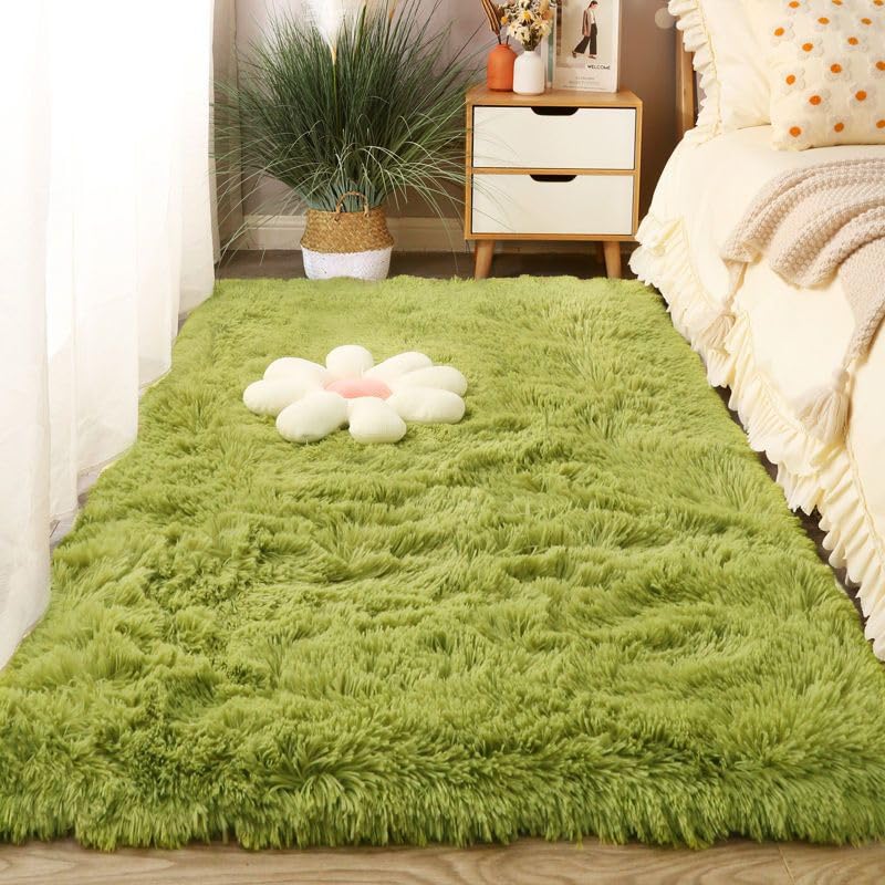 8X10 Feet Green Shaggy Area Rugs for Bedroom Living Room Ultra Soft ...