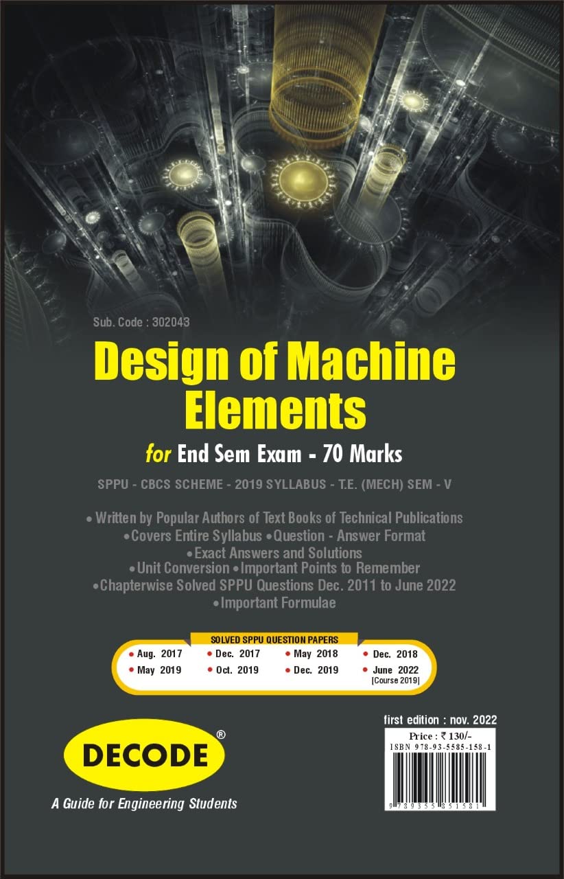 Amazon.in: Buy Design of Machine Elements for SPPU 19 Course (TE - SEM V - MECH- 302043) (Decode ...