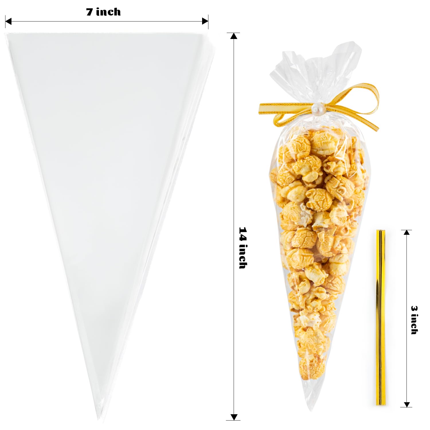Snapklik.com : Labeol Cone Shaped Treat Bags 150pcs 7x14 Popcorn Clear ...