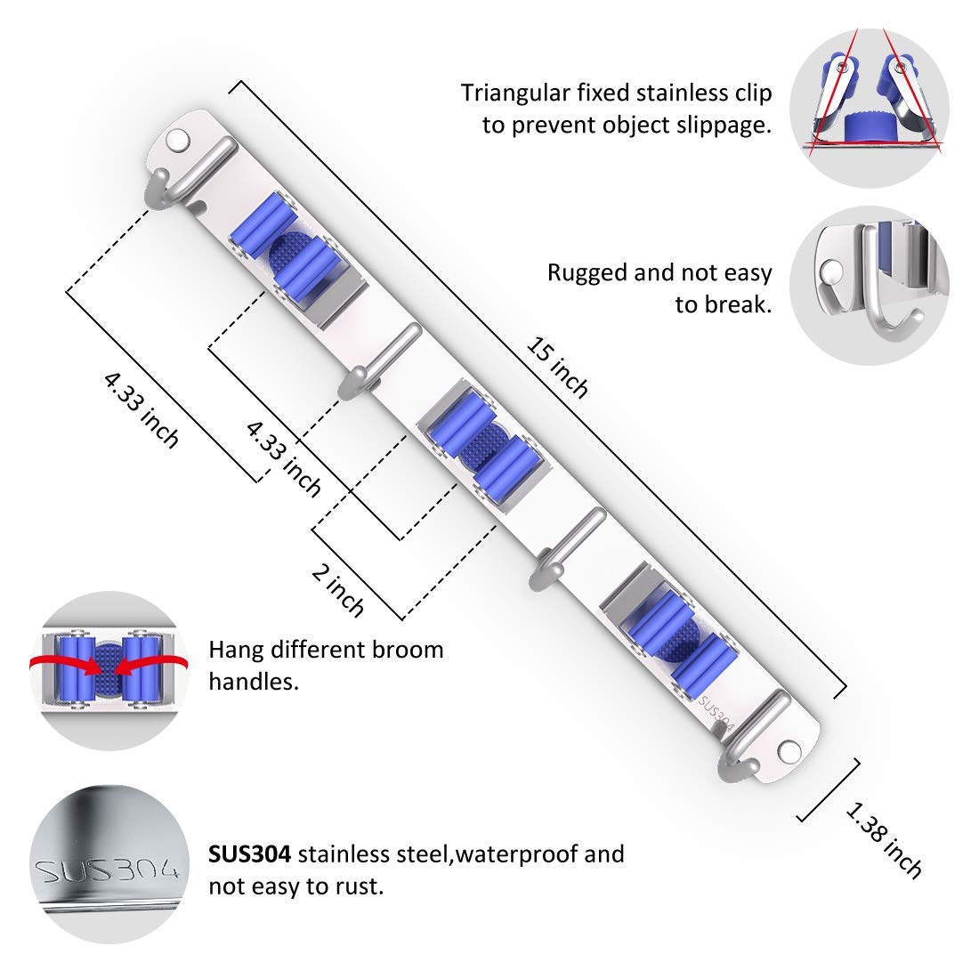 Snapklik.com : SPEENSUN 2 Pack Stainless Steel Mop Rack Wall Mount