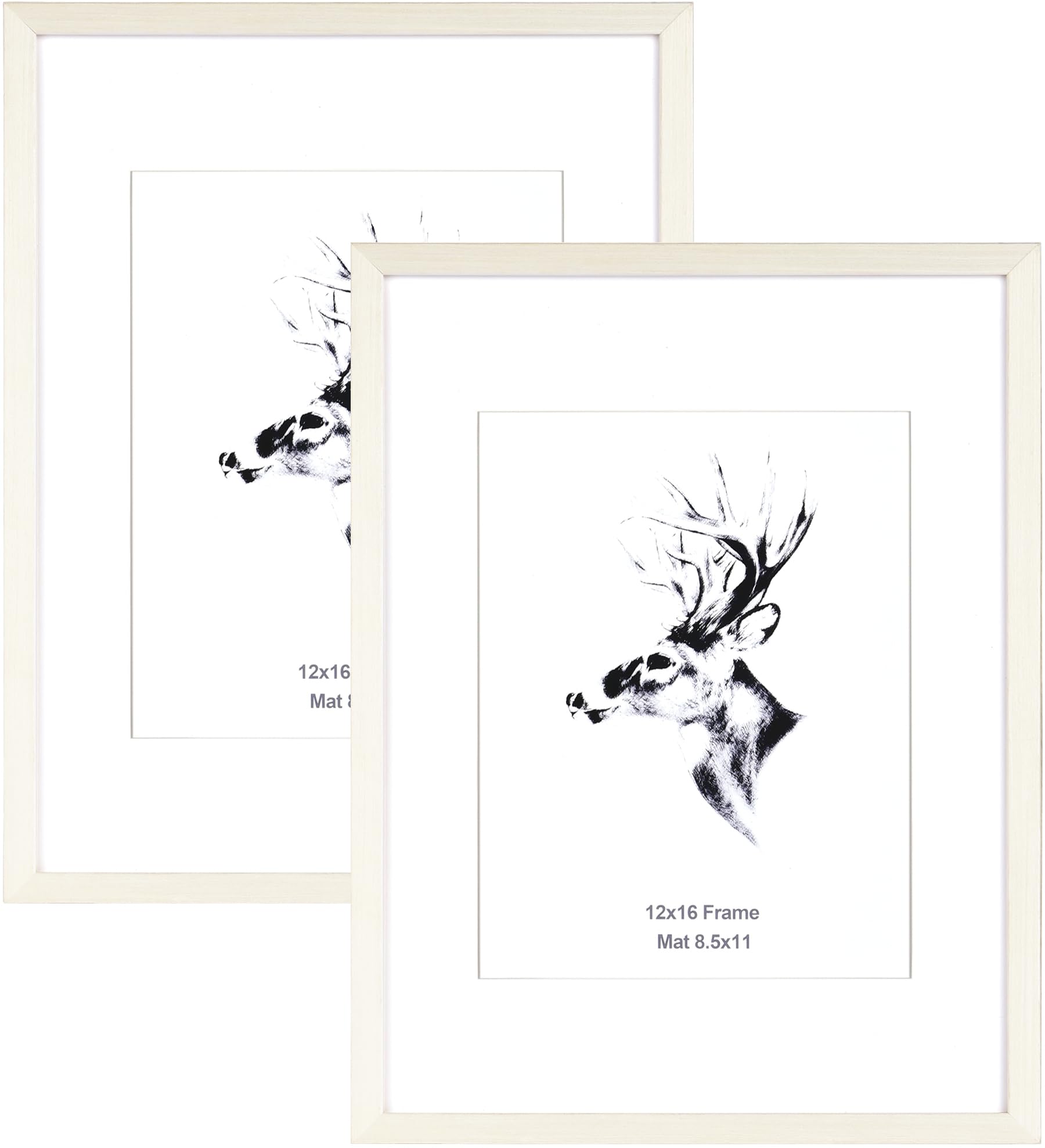 12x16 White Picture Frame With Mat for 8.5x11 Set of 2, Solid Wood ...