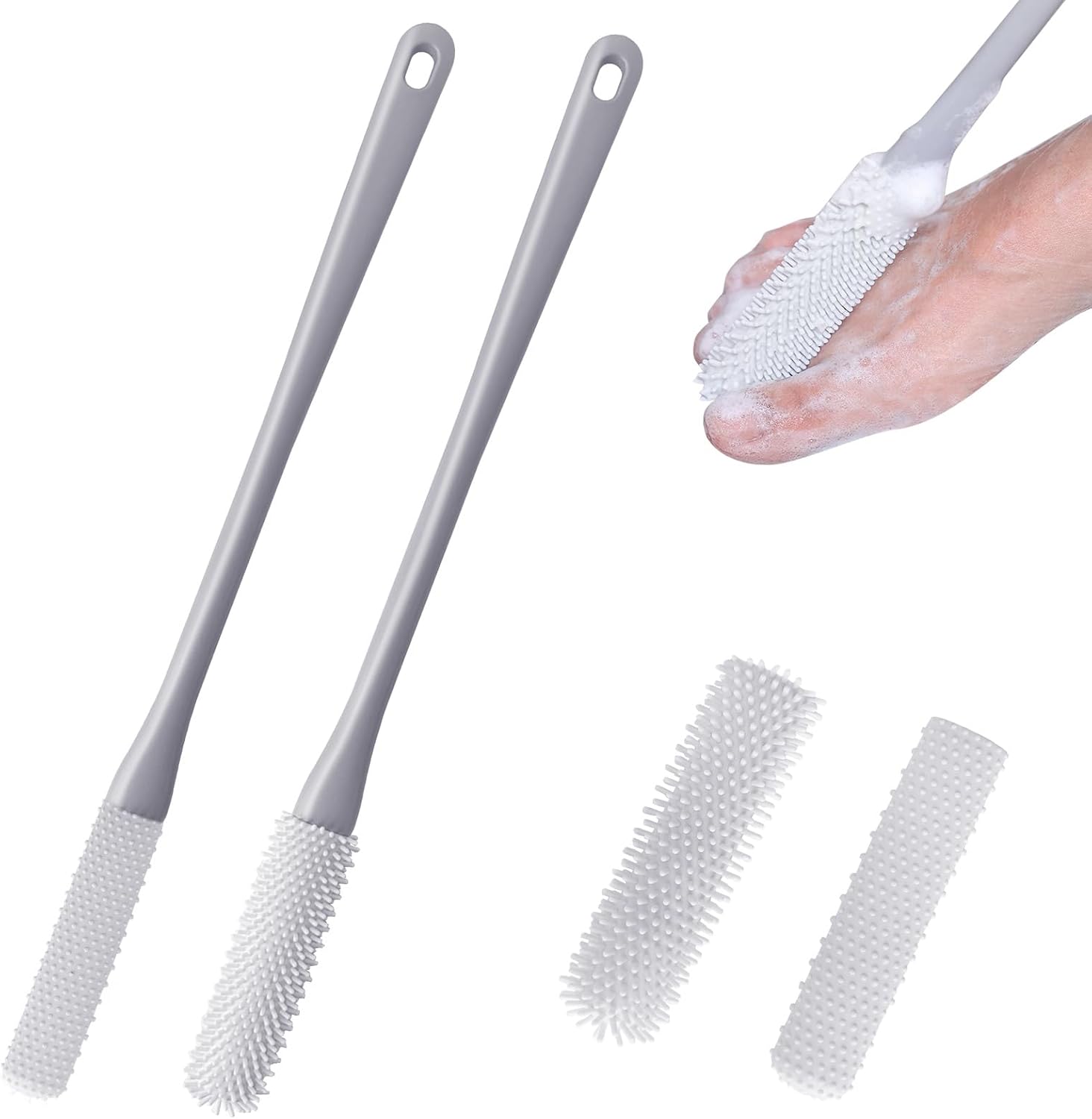 2 Pack Toe Gap Cleaning Brush Long Handle Silicone Foot Scrubber for ...