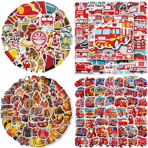 Amazon.com: 213Pcs Fire Truck Stickers Cute Cartoon Firefighter Vinyl ...