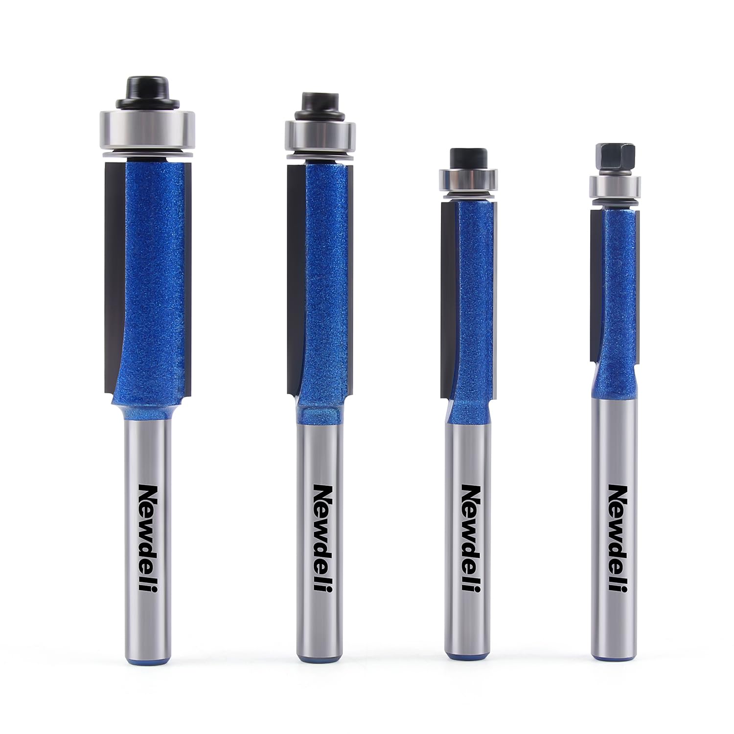 Newdeli 4Pcs Flush Trim Router Bit Set 1/4 Inch Shank - Bearing Dia. 1/ ...