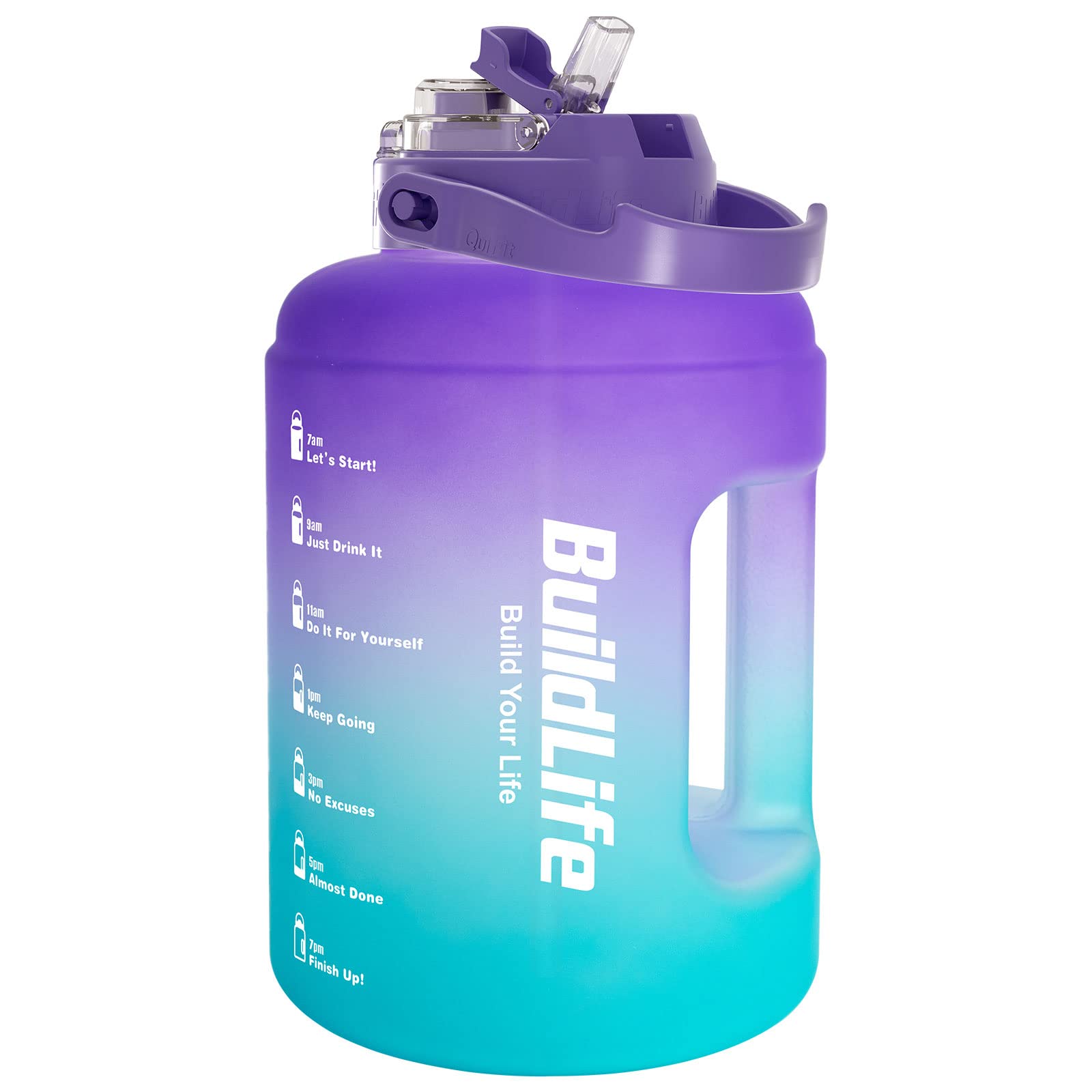 BuildLife Water Bottles with Straw & Flip Cap 2 in 1 Lid - Large Water ...